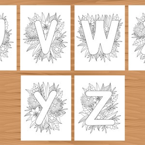 Alphabet, 26 Printable Coloring Letters, Floral Coloring, Abc Coloring ...