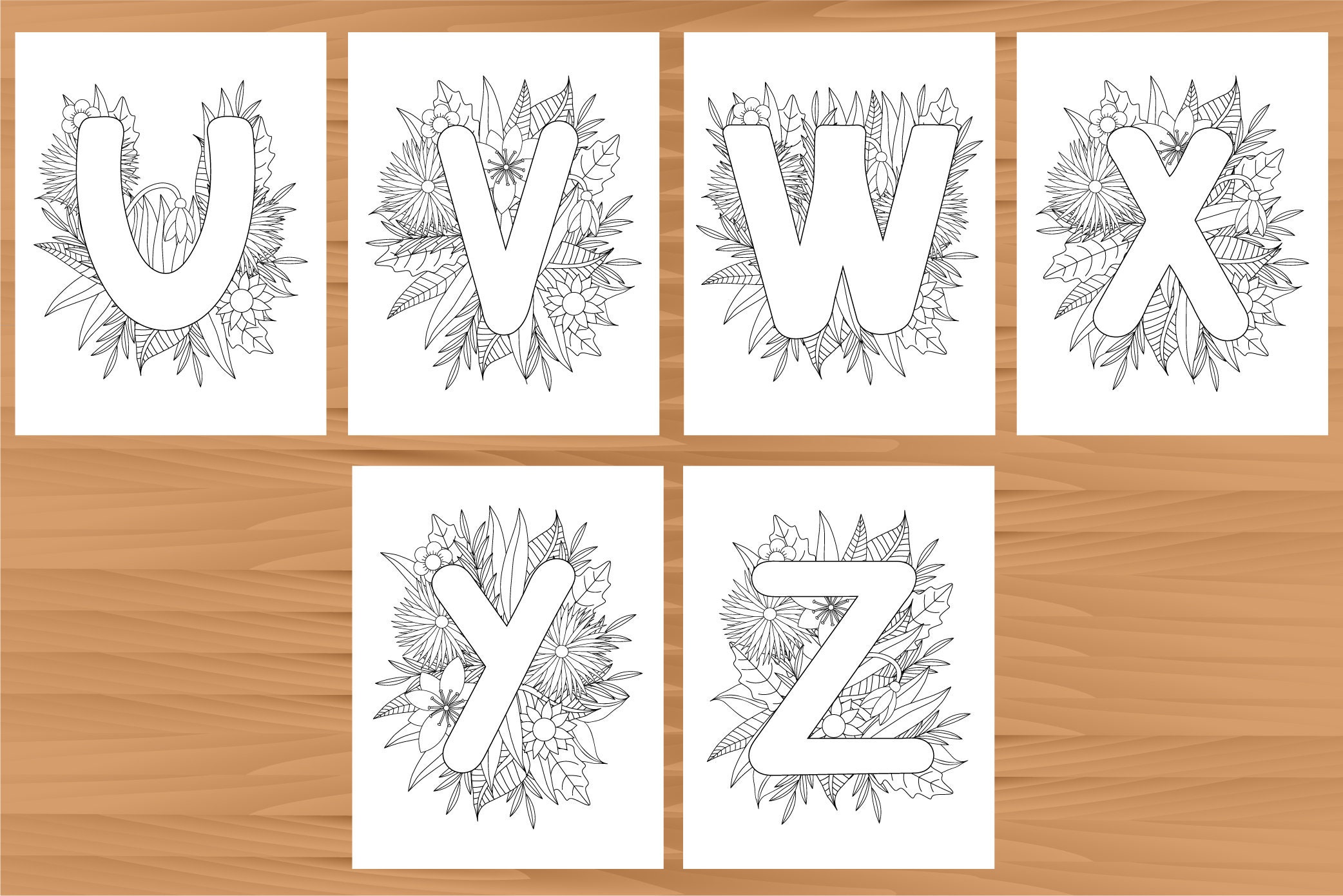 Alphabet, 26 Printable Coloring Letters, Floral Coloring, Abc Coloring ...
