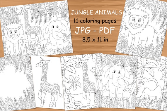 Jungle Animals Coloring Pages Printable Coloring Book for - Etsy
