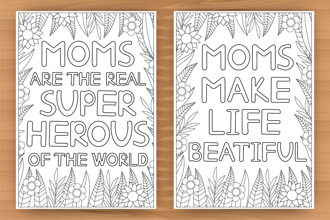 Mom Coloring Cards, 5 Coloring Pages, Mothers Day Cards, Coloring ...