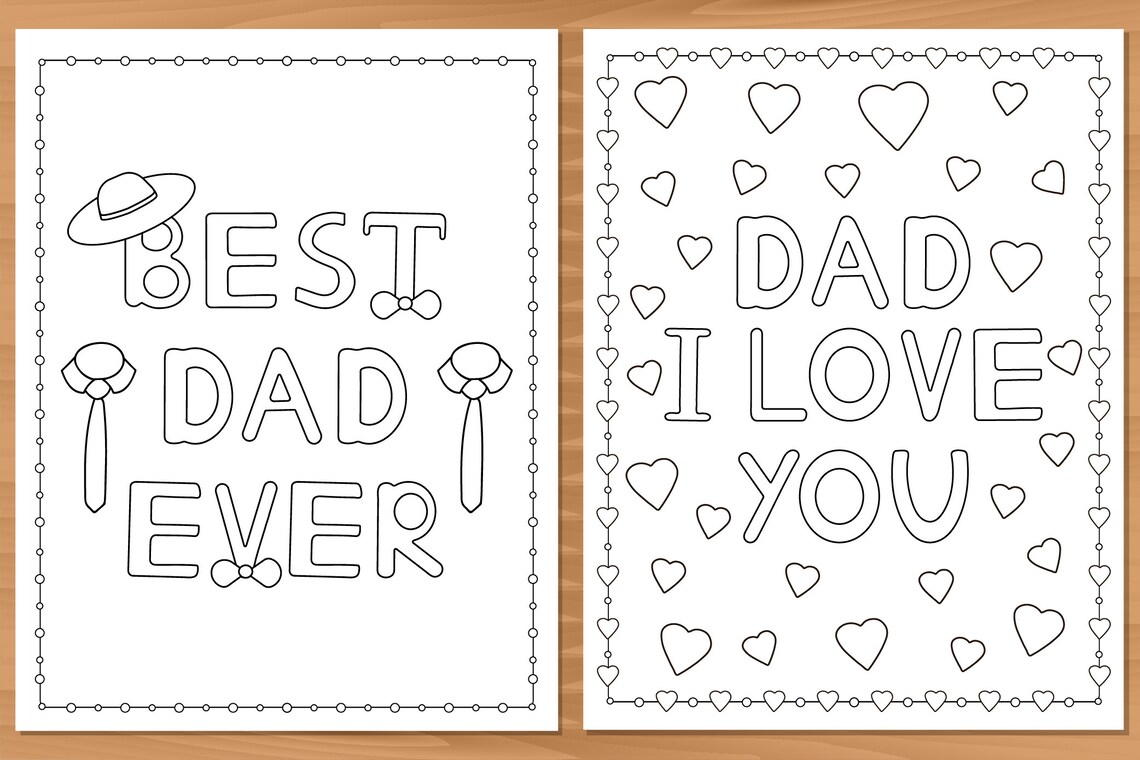 Father's Day - Greeting Cards - Coloring Cards -4 Printable Coloring ...