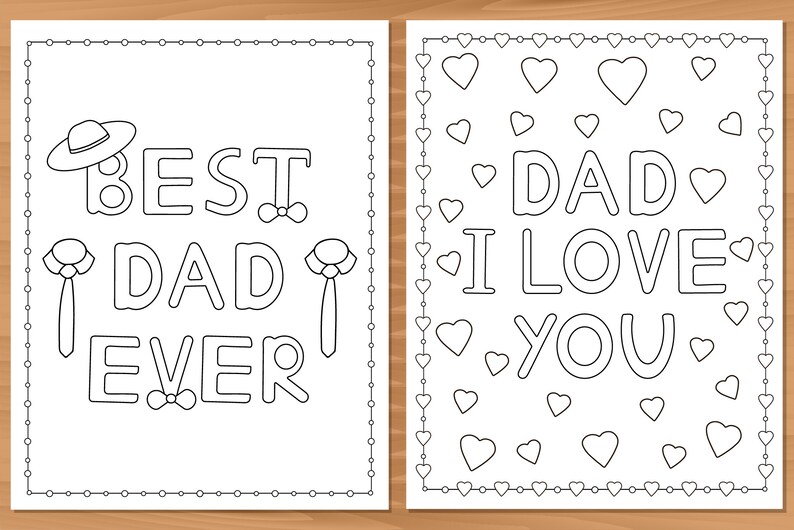 Father's Day - Greeting Cards - Coloring Cards -4 Printable Coloring ...