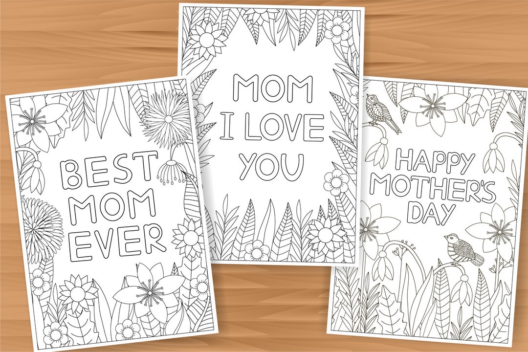 Mother's Day Coloring Cards, 3 Card Templates, Mothers Day Cards ...