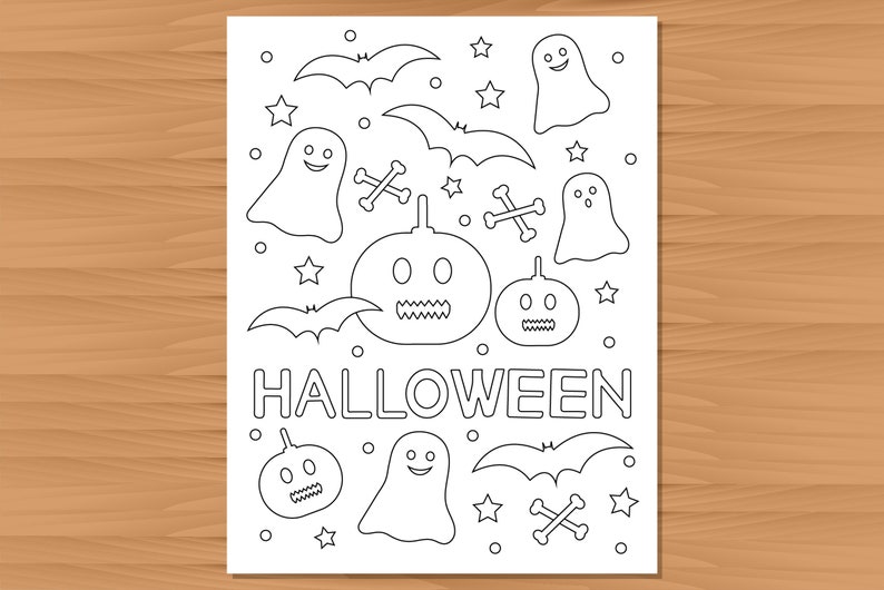 Halloween Coloring Pages 5 Digital Coloring Prints - Etsy