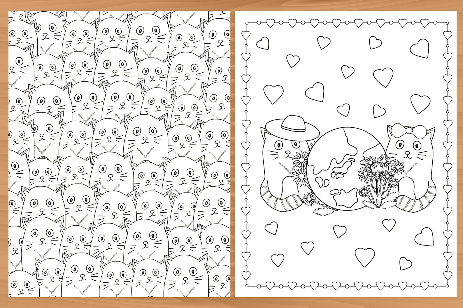 14 Printable Coloring Pages With Cats Coloring Cat Set Greeting Cards ...