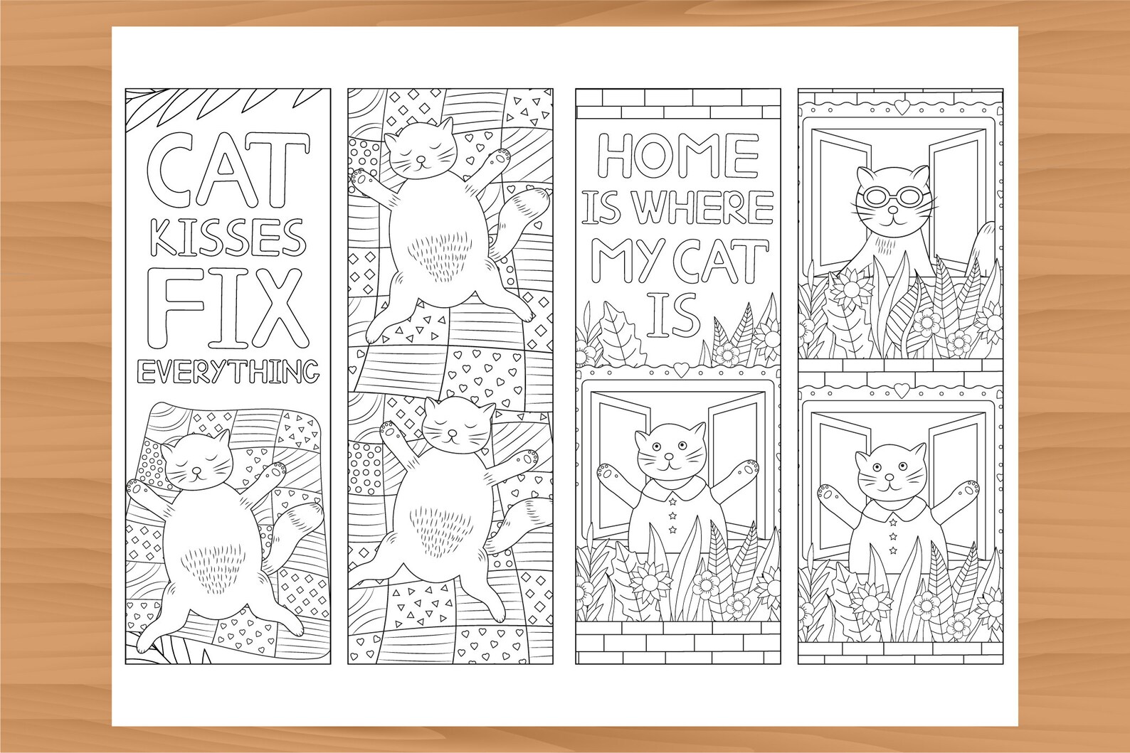 Cat Bookmark, 8 Coloring Bookmarks, Printable Quote Coloring, Cat ...