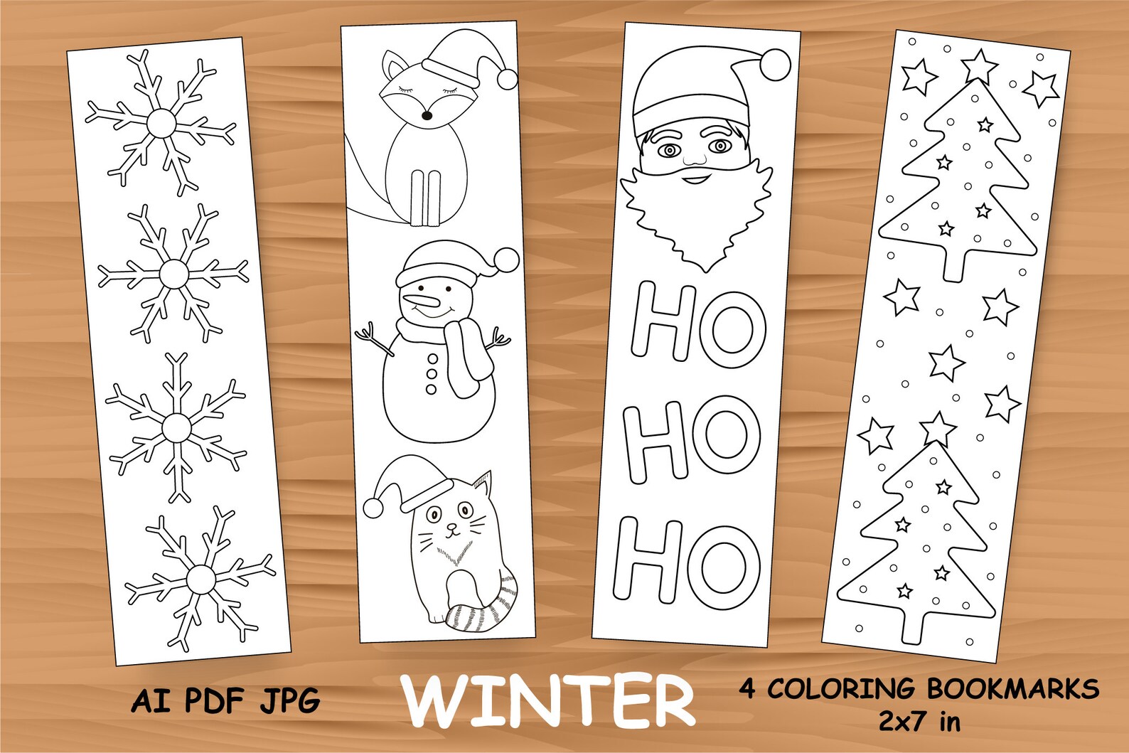 Collection of 4 Coloring Bookmarks. Winter and Christmas - Etsy