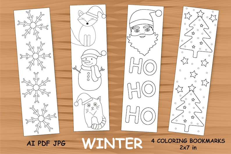 Collection of 4 Coloring Bookmarks. Winter and Christmas Holiday ...