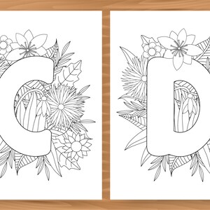 Alphabet, 26 Printable Coloring Letters, Floral Coloring, Abc Coloring ...