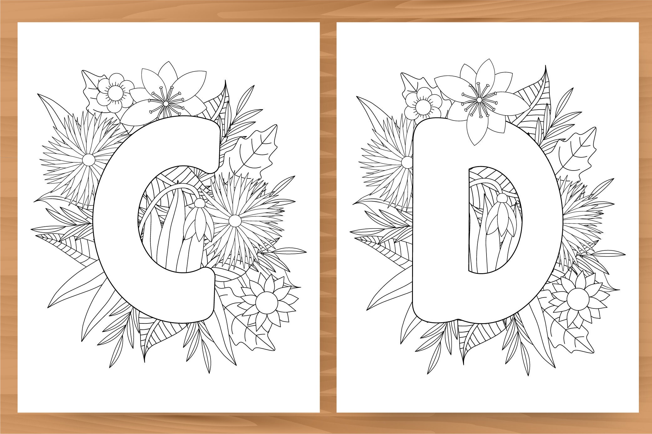 Alphabet, 26 Printable Coloring Letters, Floral Coloring, Abc Coloring ...