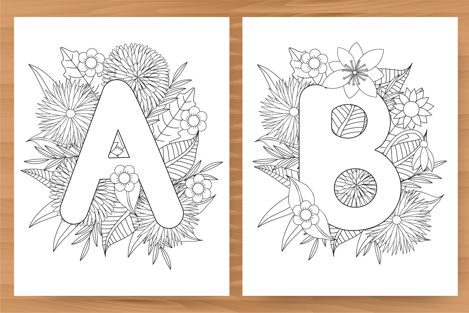 Alphabet, 26 Printable Coloring Letters, Floral Coloring, Abc Coloring ...