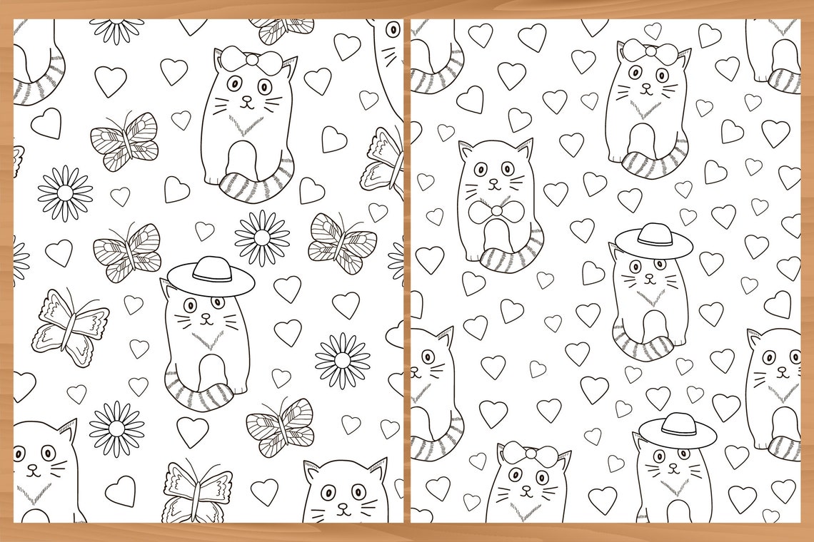 14 Printable Coloring Pages With Cats Coloring Cat Set Greeting Cards ...