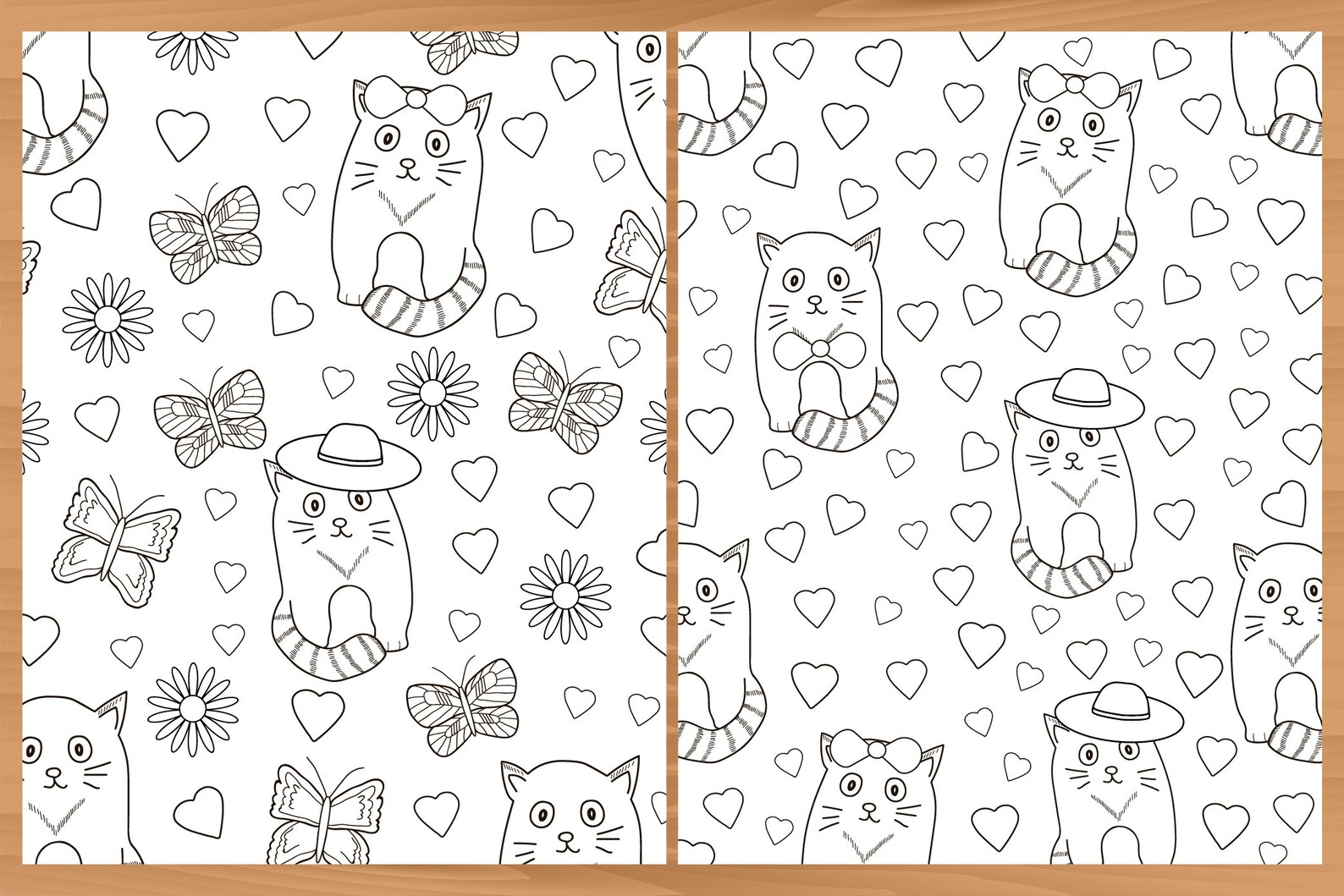 14 Printable Coloring Pages With Cats Coloring Cat Set Greeting Cards ...