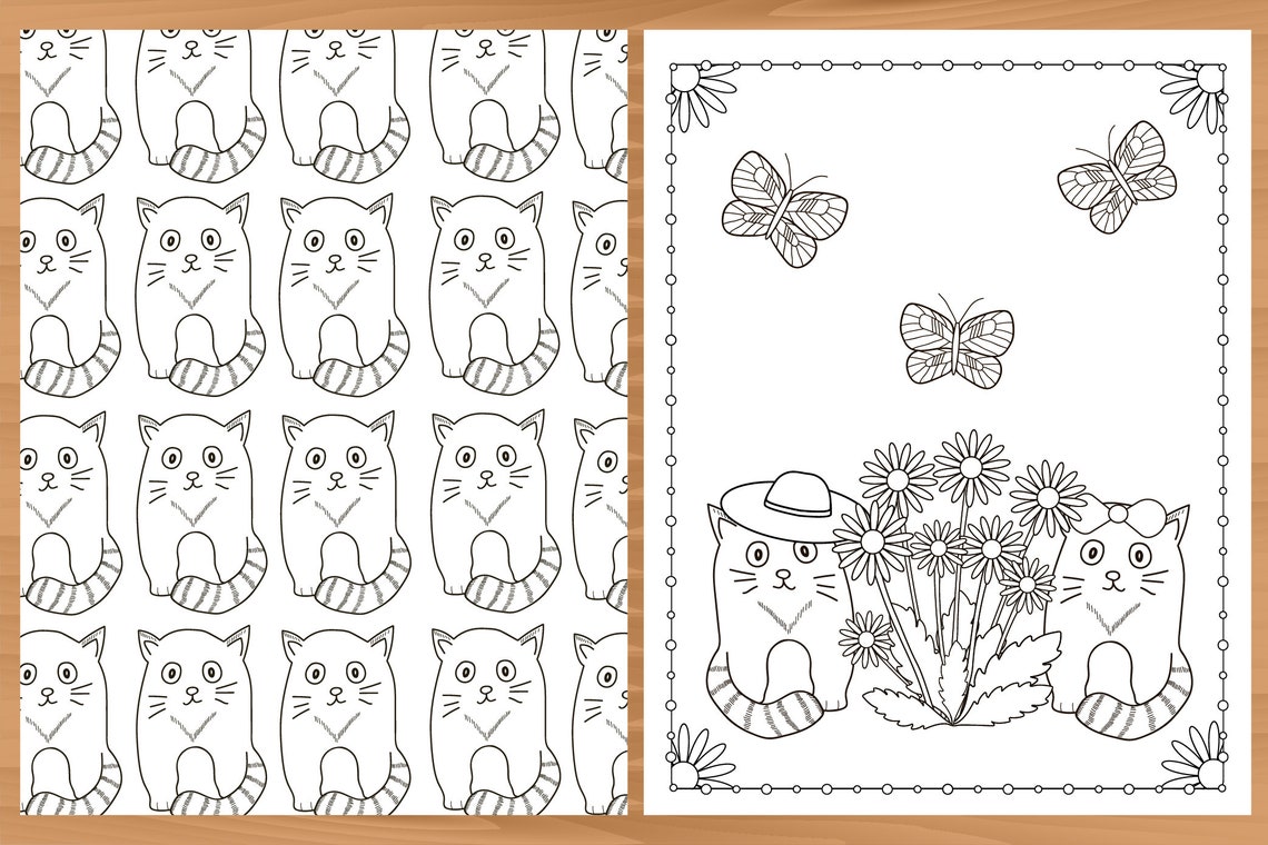 14 Printable Coloring Pages With Cats Coloring Cat Set Greeting Cards ...
