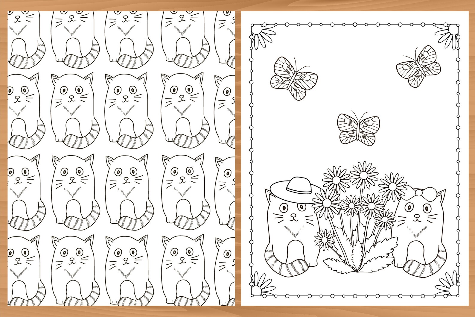 14 Printable Coloring Pages With Cats Coloring Cat Set Greeting Cards ...
