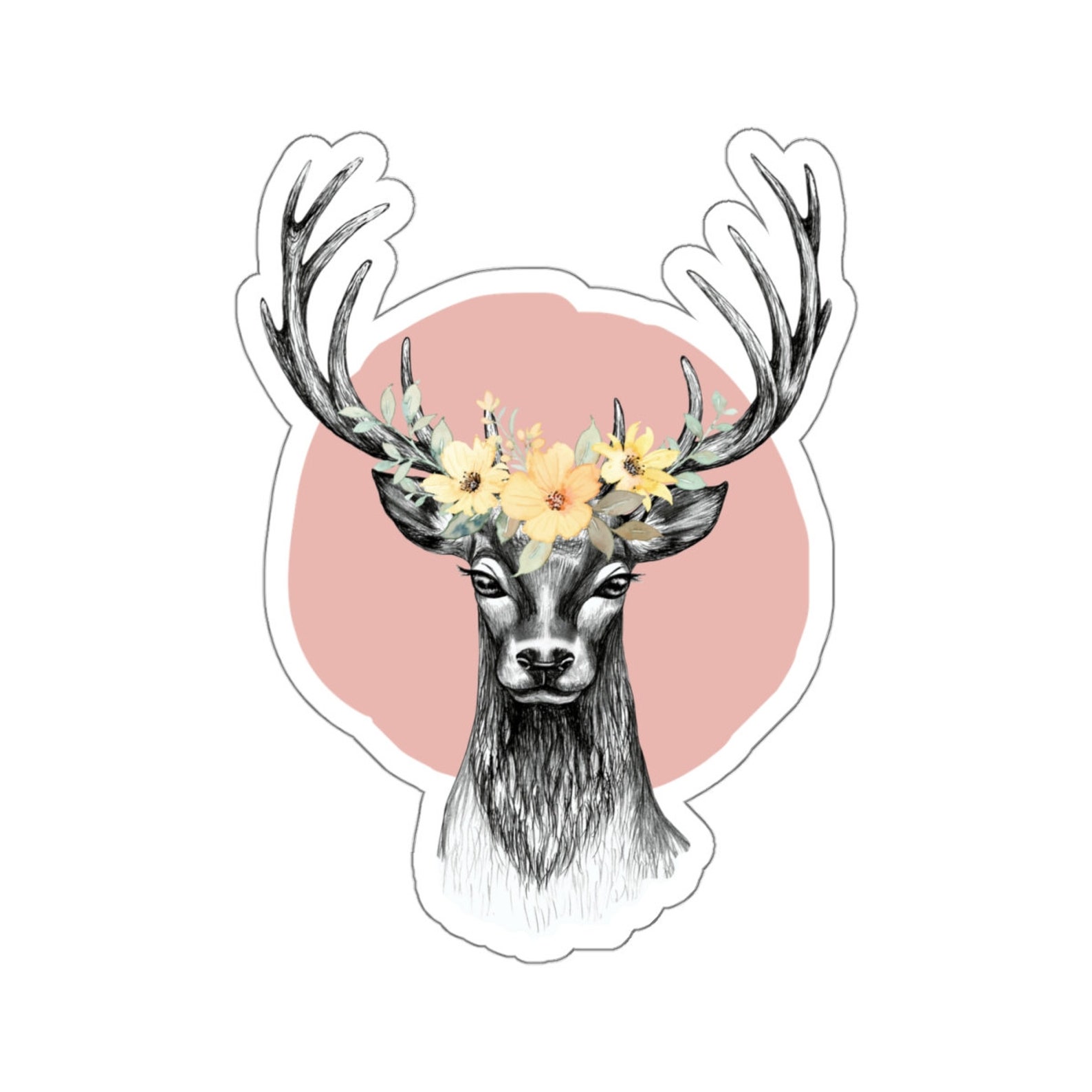 Deer Head Sticker, Floral Deer Sticker, Deer Antlers Sticker ...