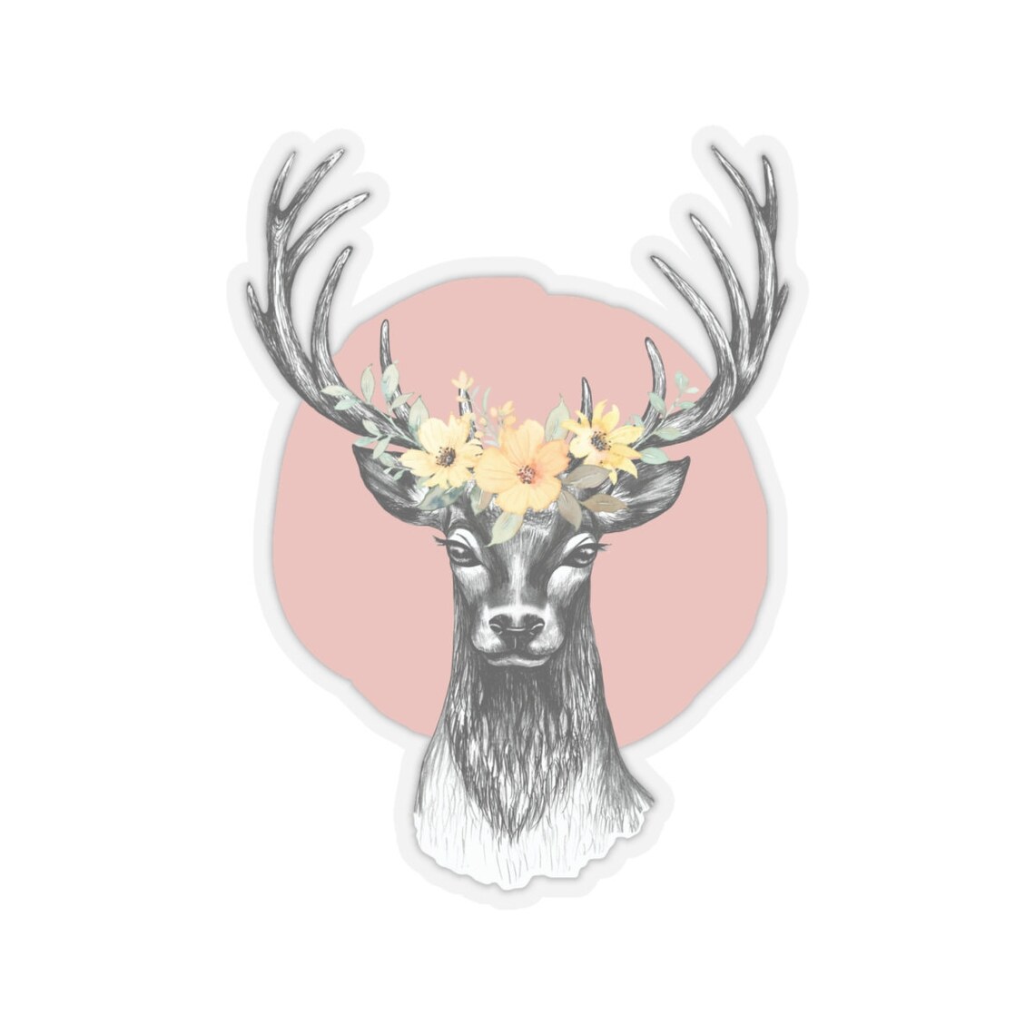 Deer Head Sticker, Floral Deer Sticker, Deer Antlers Sticker ...
