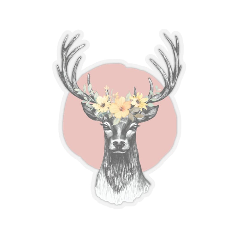 Deer Head Sticker, Floral Deer Sticker, Deer Antlers Sticker ...