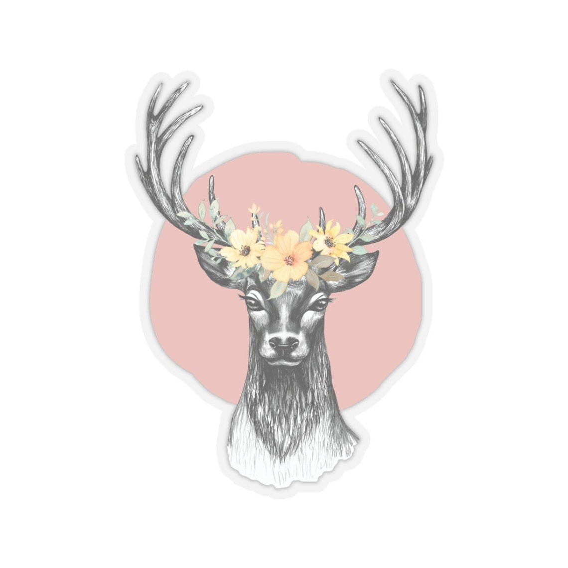 Deer Head Sticker, Floral Deer Sticker, Deer Antlers Sticker ...