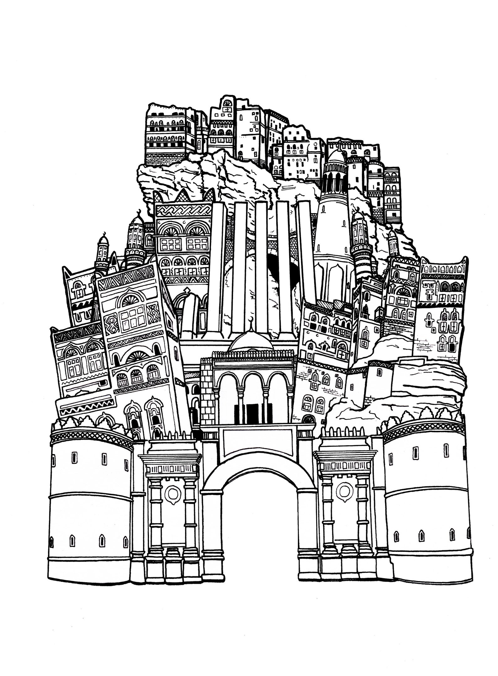 Yemen Illustration, Sana'a, Yemeni Architecture - Etsy