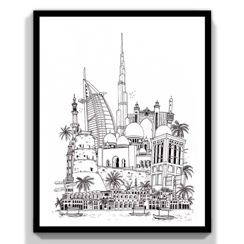 A4 Dubai Illustration Print - Etsy