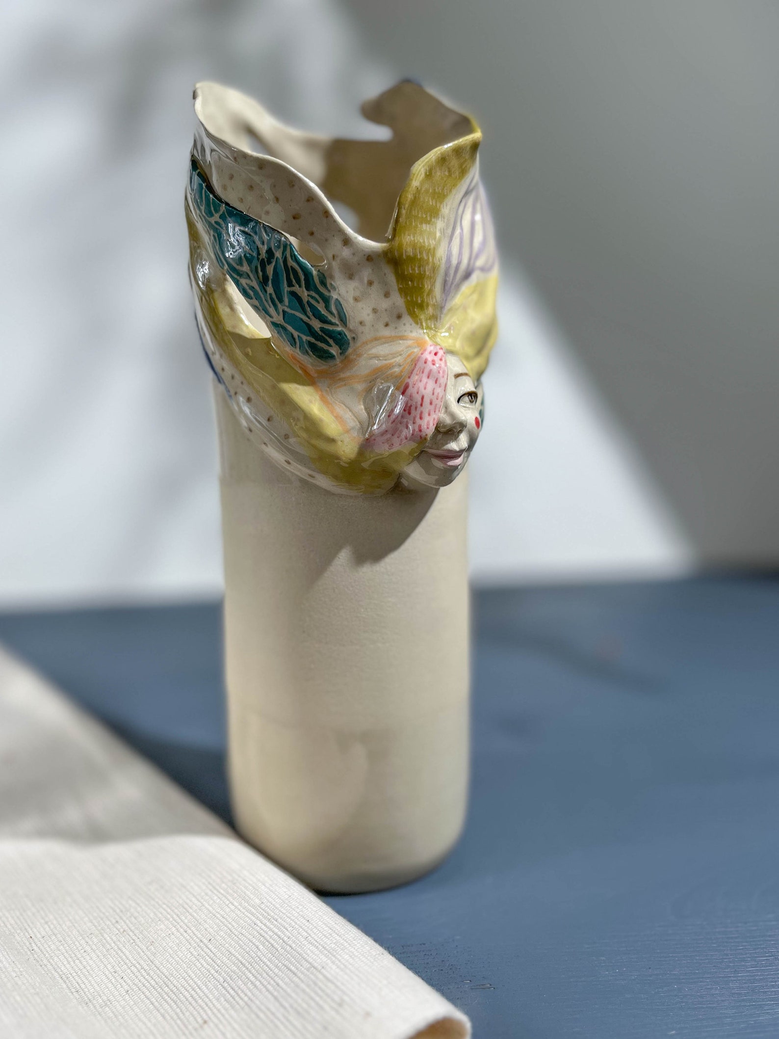 Unique Female Face Vase, Handmade Ceramic and Multicolor Pattern ...