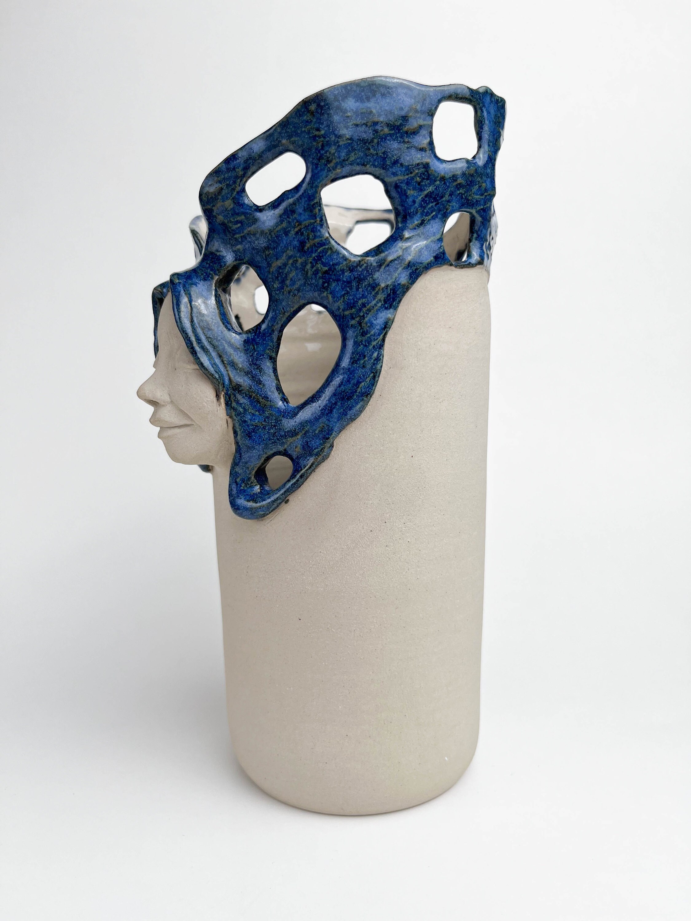 Unique Female Face Vase, Handmade Ceramic Vase, Blue Color Pottery Vase ...