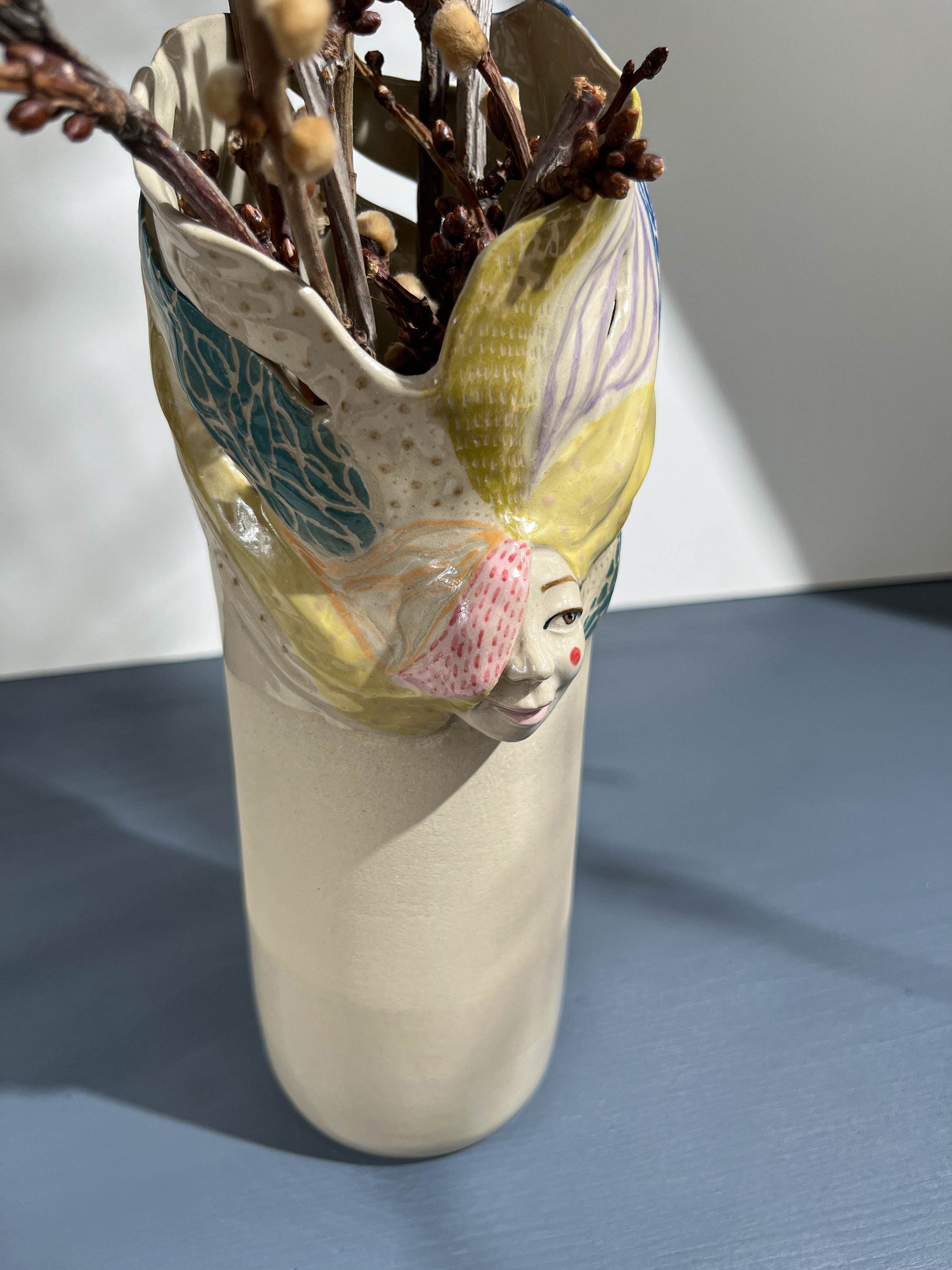 Unique Female Face Vase, Handmade Ceramic and Multicolor Pattern ...