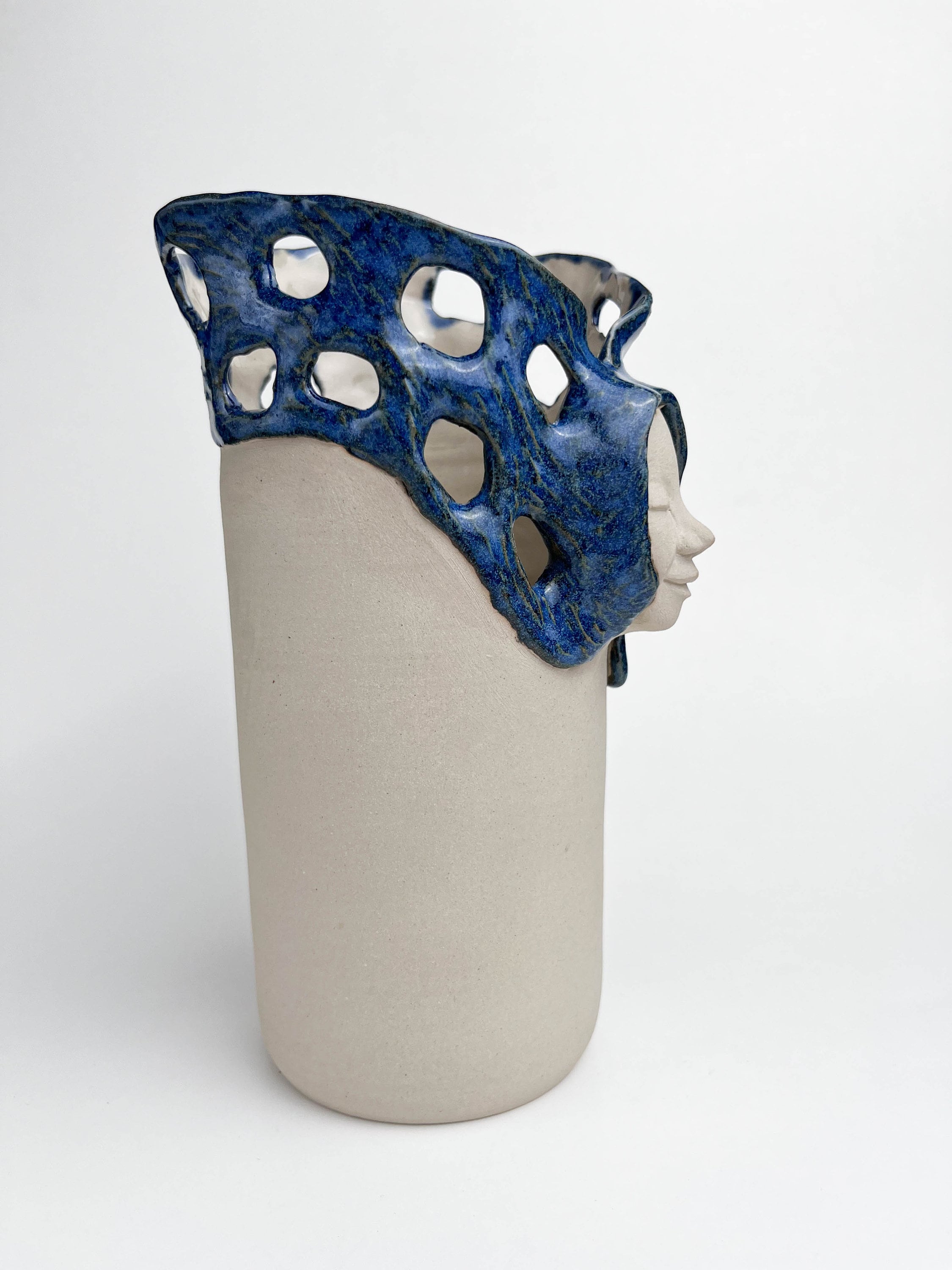Unique Female Face Vase, Handmade Ceramic Vase, Blue Color Pottery Vase ...