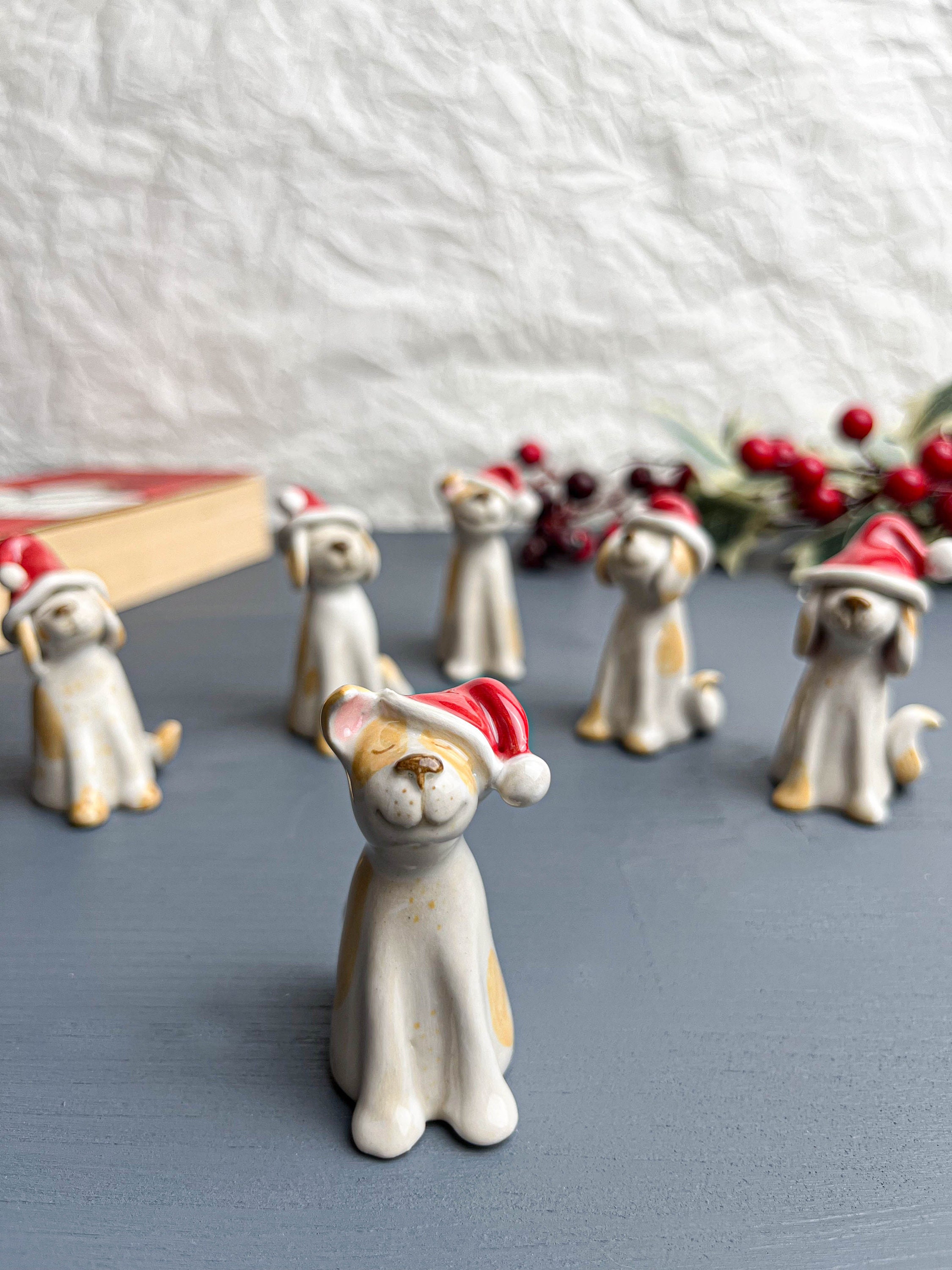 Christmas-themed Ceramic Dog Figurines With Red Hats Animal Lovers ...