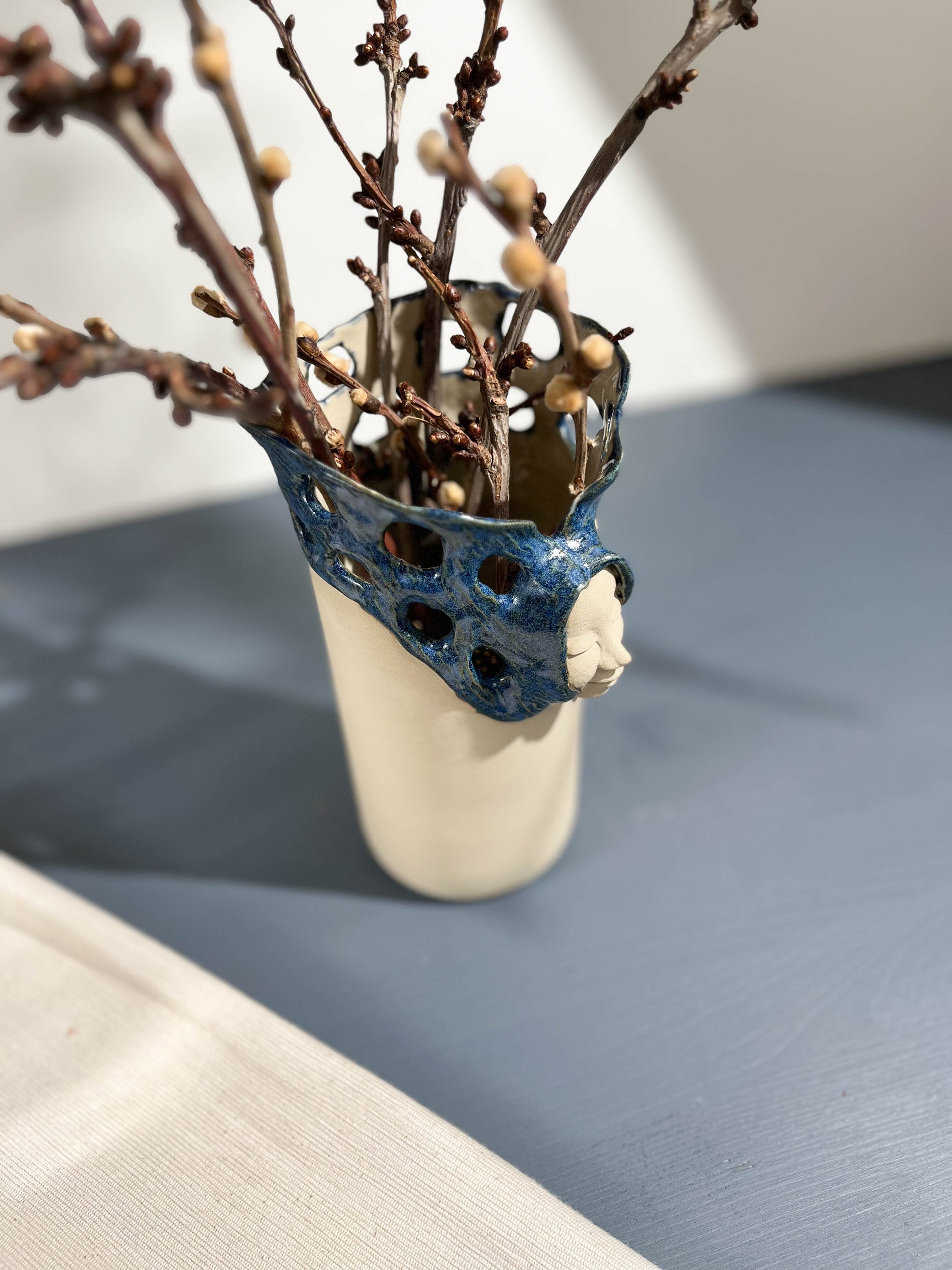 Unique Female Face Vase, Handmade Ceramic Vase, Blue Color Pottery Vase ...