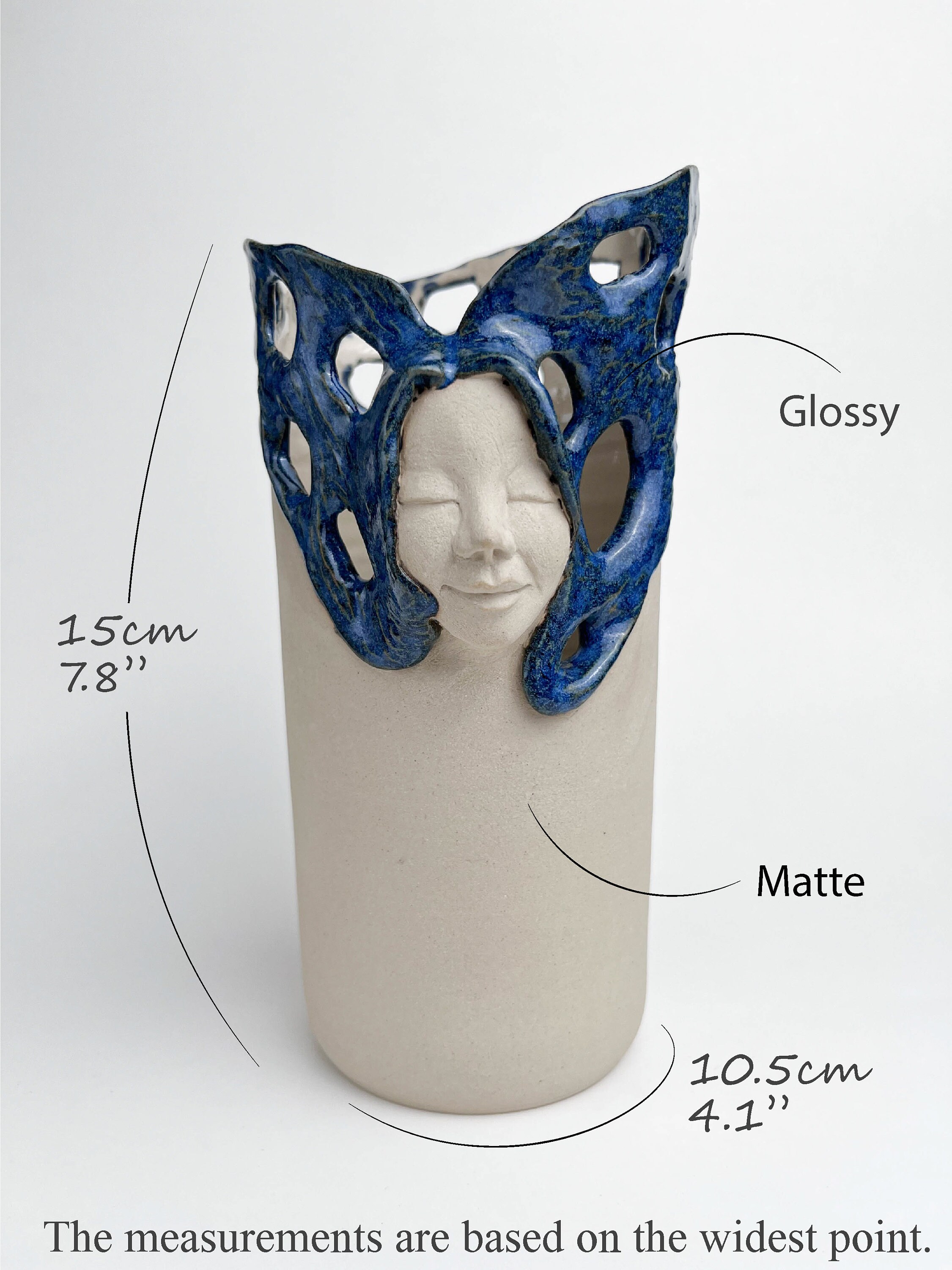 Unique Female Face Vase, Handmade Ceramic Vase, Blue Color Pottery Vase ...