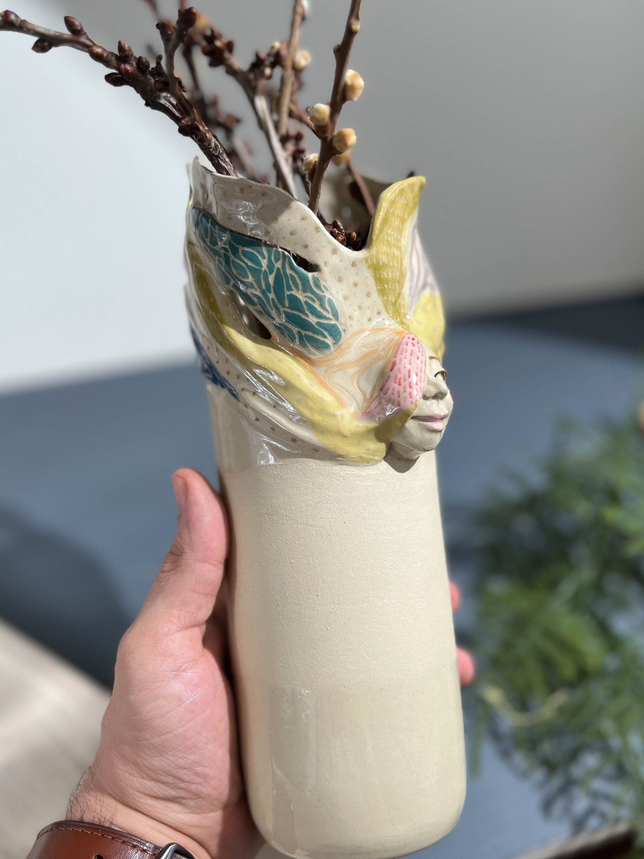 Unique Female Face Vase, Handmade Ceramic and Multicolor Pattern ...