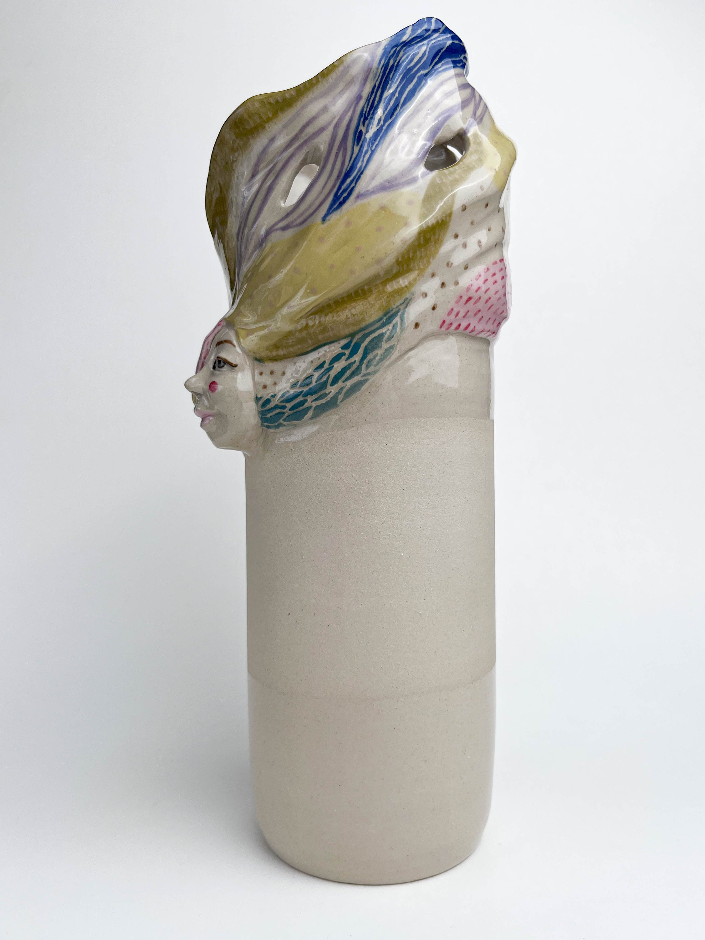Unique Female Face Vase, Handmade Ceramic and Multicolor Pattern ...