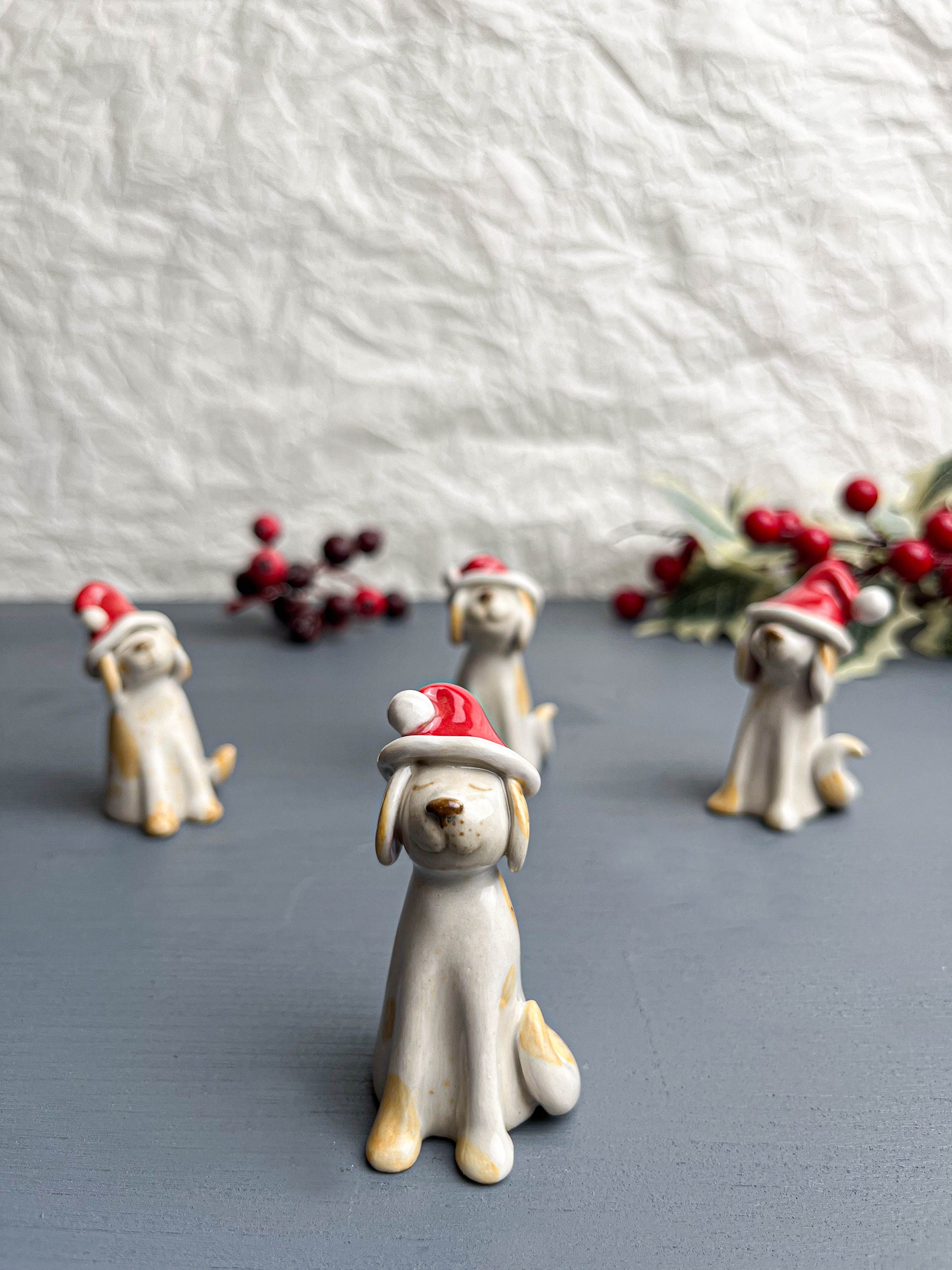 Christmas-themed Ceramic Dog Figurines With Red Hats Animal Lovers ...