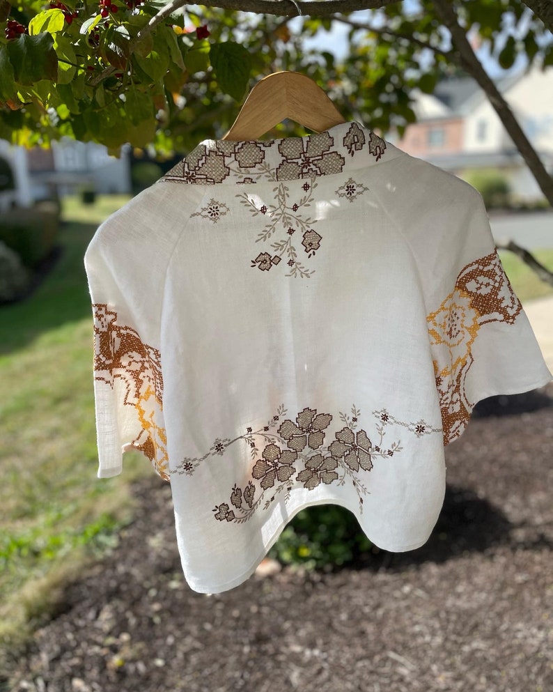 Embroidered Linen Shirt / One off Shirt / Slow Fashion / Tablecloth ...