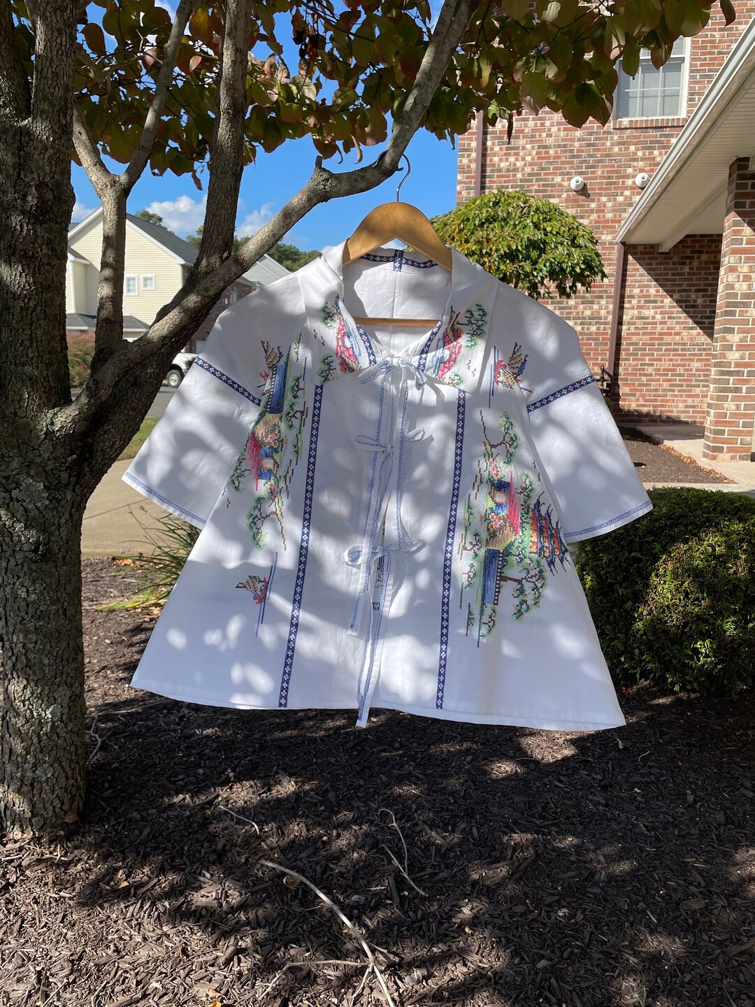 Embroidered Shirt / One off Shirt / Tablecloth Top / Slow Fashion ...