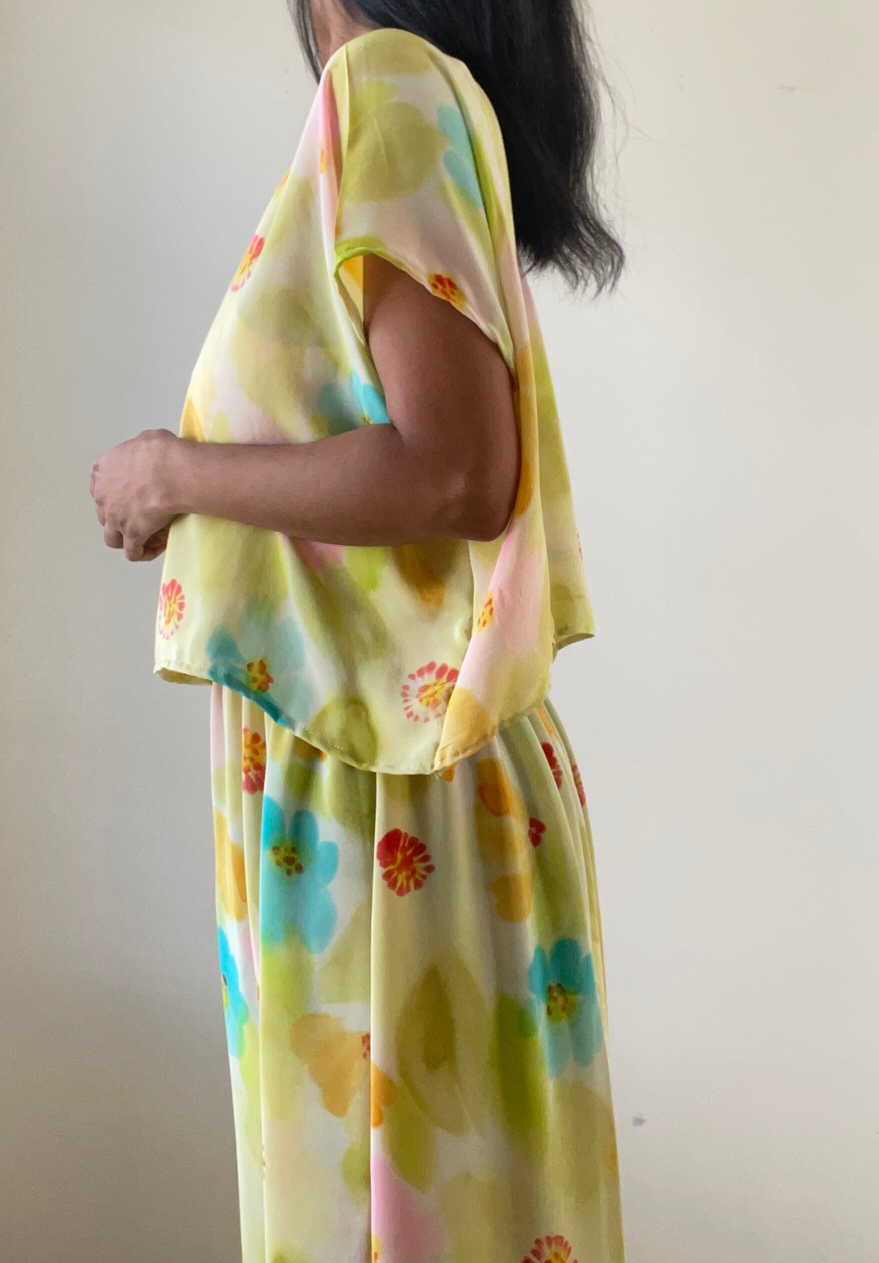 Silk Floral Co-ord Set / Pastel Silk Set / Silk Palazzo Set / One off ...