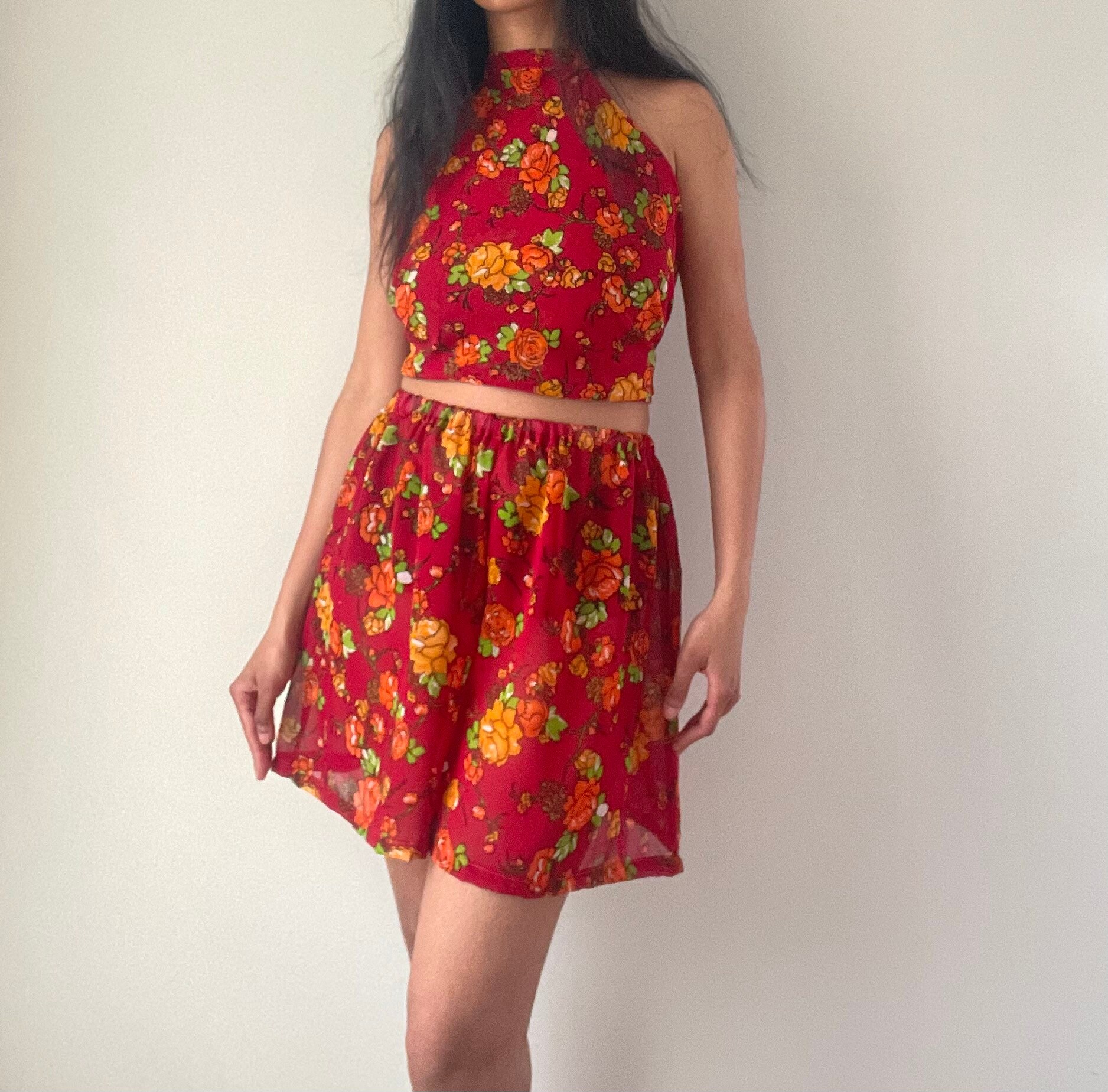 Retro Two Piece Set / Vintage Floral Two Piece / Matching Two Piece ...