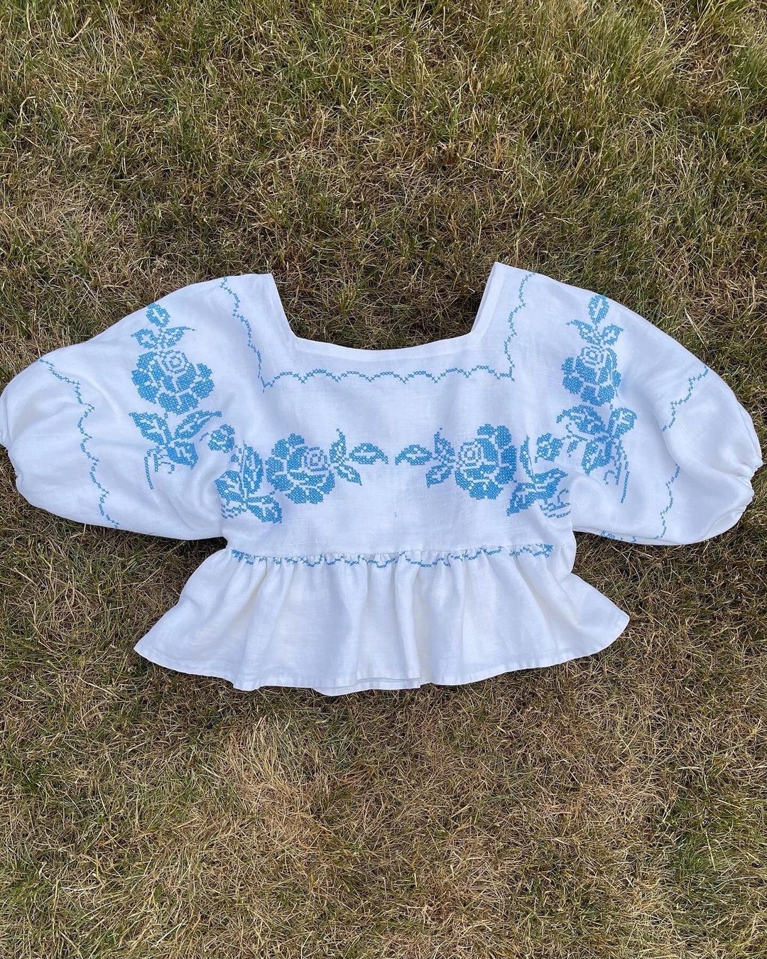 Linen Embroidered Blouse / Summer Linen Top / One off Clothing / Slow ...