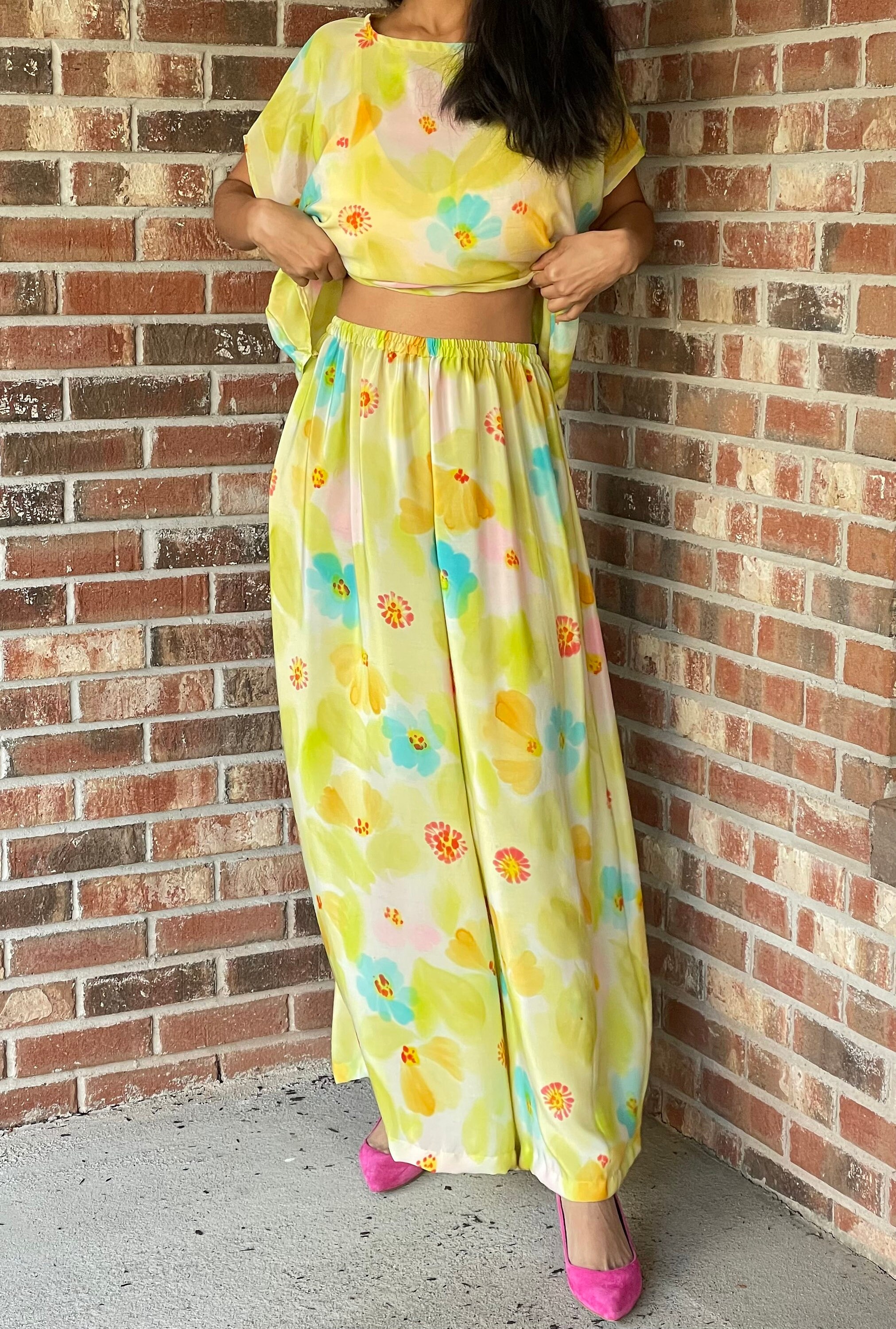 Silk Floral Co-ord Set / Pastel Silk Set / Silk Palazzo Set / One off ...