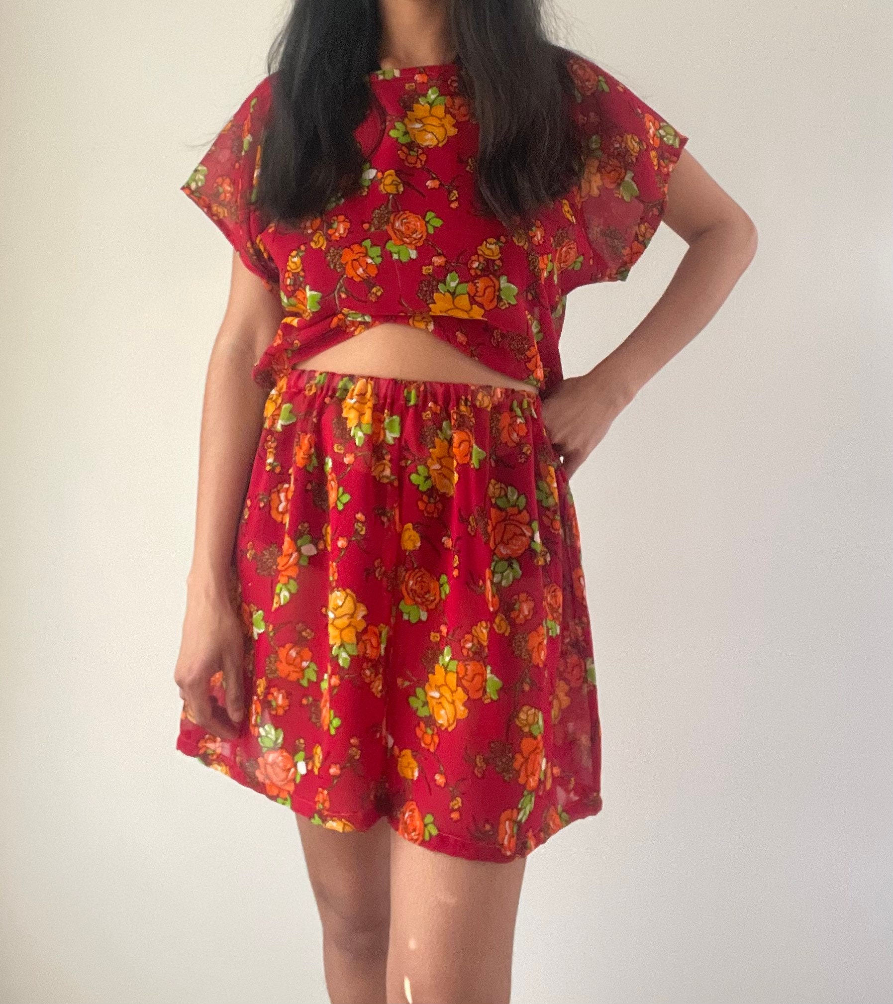 Retro Two Piece Set / Vintage Floral Two Piece / Matching Two Piece ...