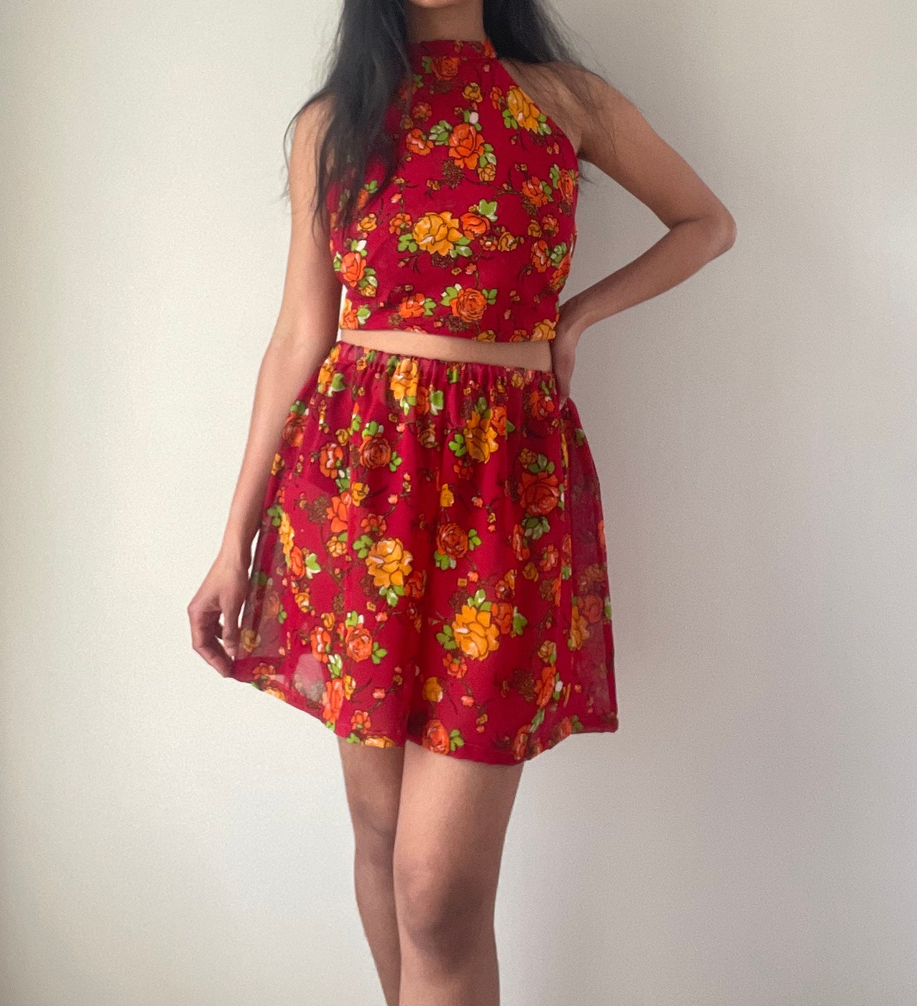 Retro Two Piece Set / Vintage Floral Two Piece / Matching Two Piece ...