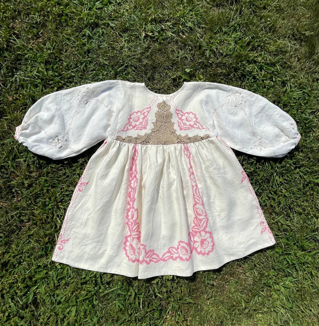 Tablecloth Dress / Embroidered Linen Dress / One of a Kind Dress / Slow ...