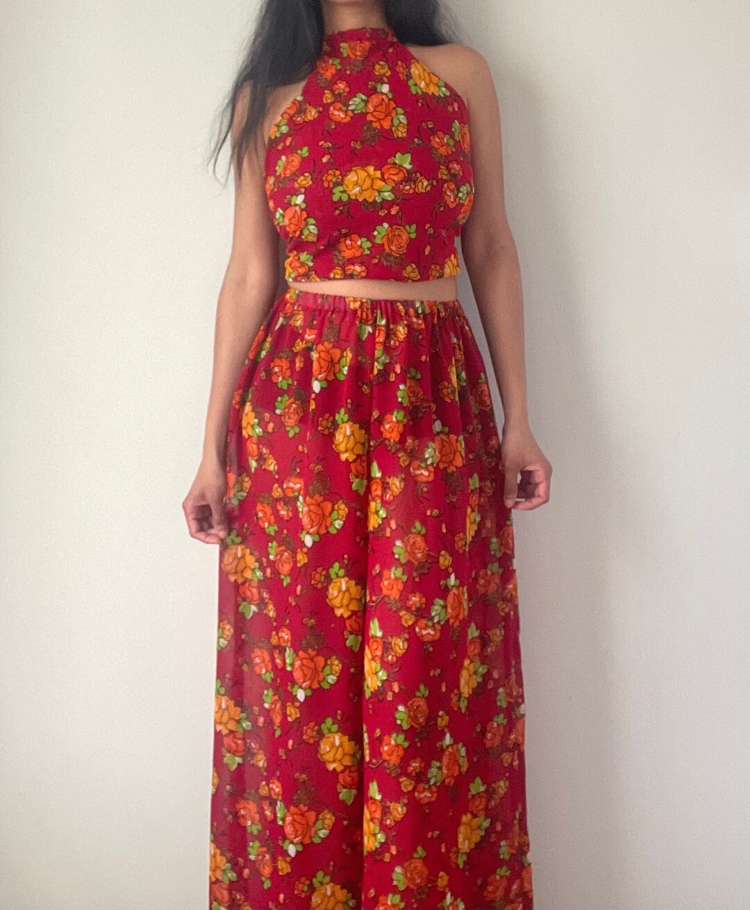 Retro Two Piece Set / Vintage Floral Two Piece / Matching Two Piece ...