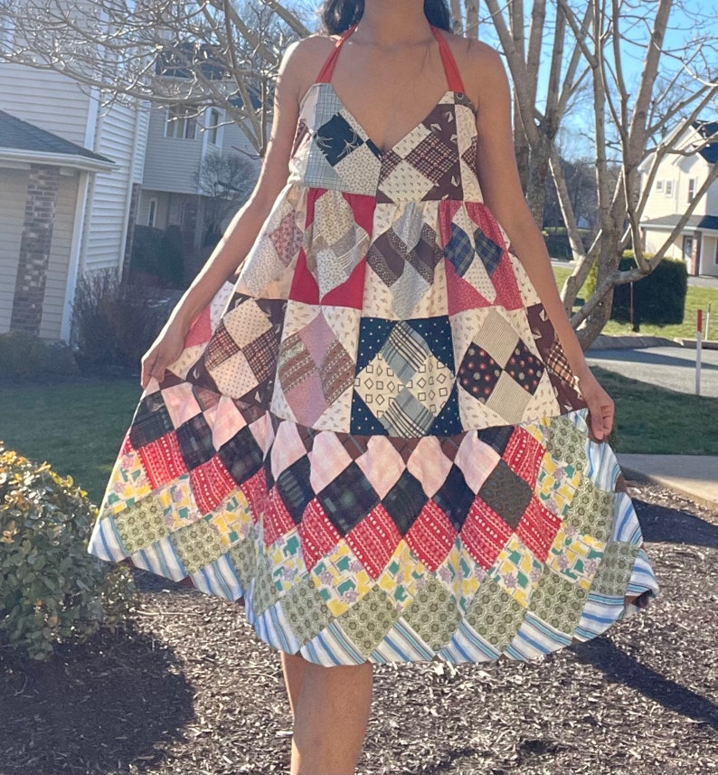 Patchwork Sundress / Halter Dress / Quilt Top Dress / Handmade Slow ...