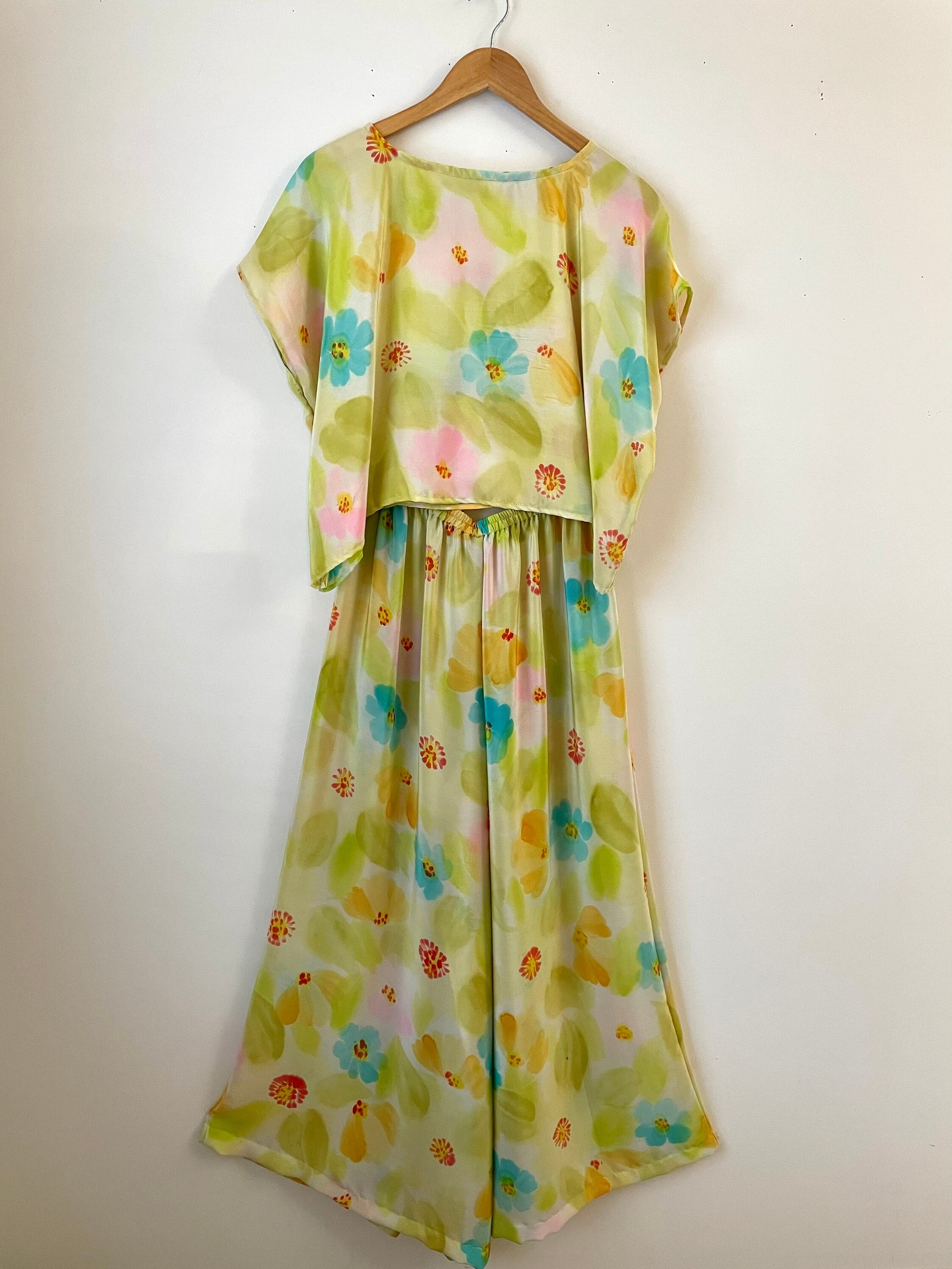 Silk Floral Co-ord Set / Pastel Silk Set / Silk Palazzo Set / One off ...