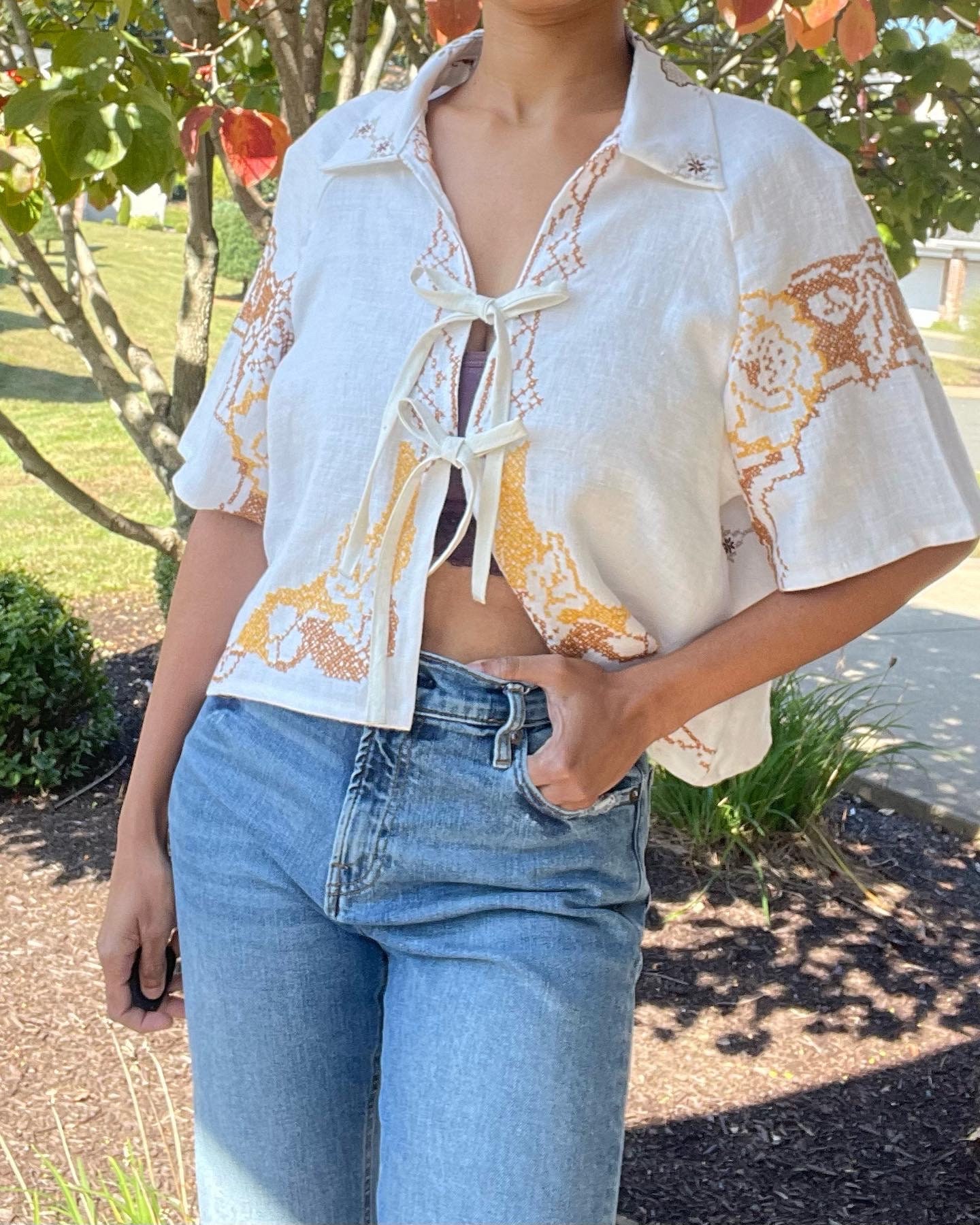 Embroidered Linen Shirt / One off Shirt / Slow Fashion / Tablecloth ...