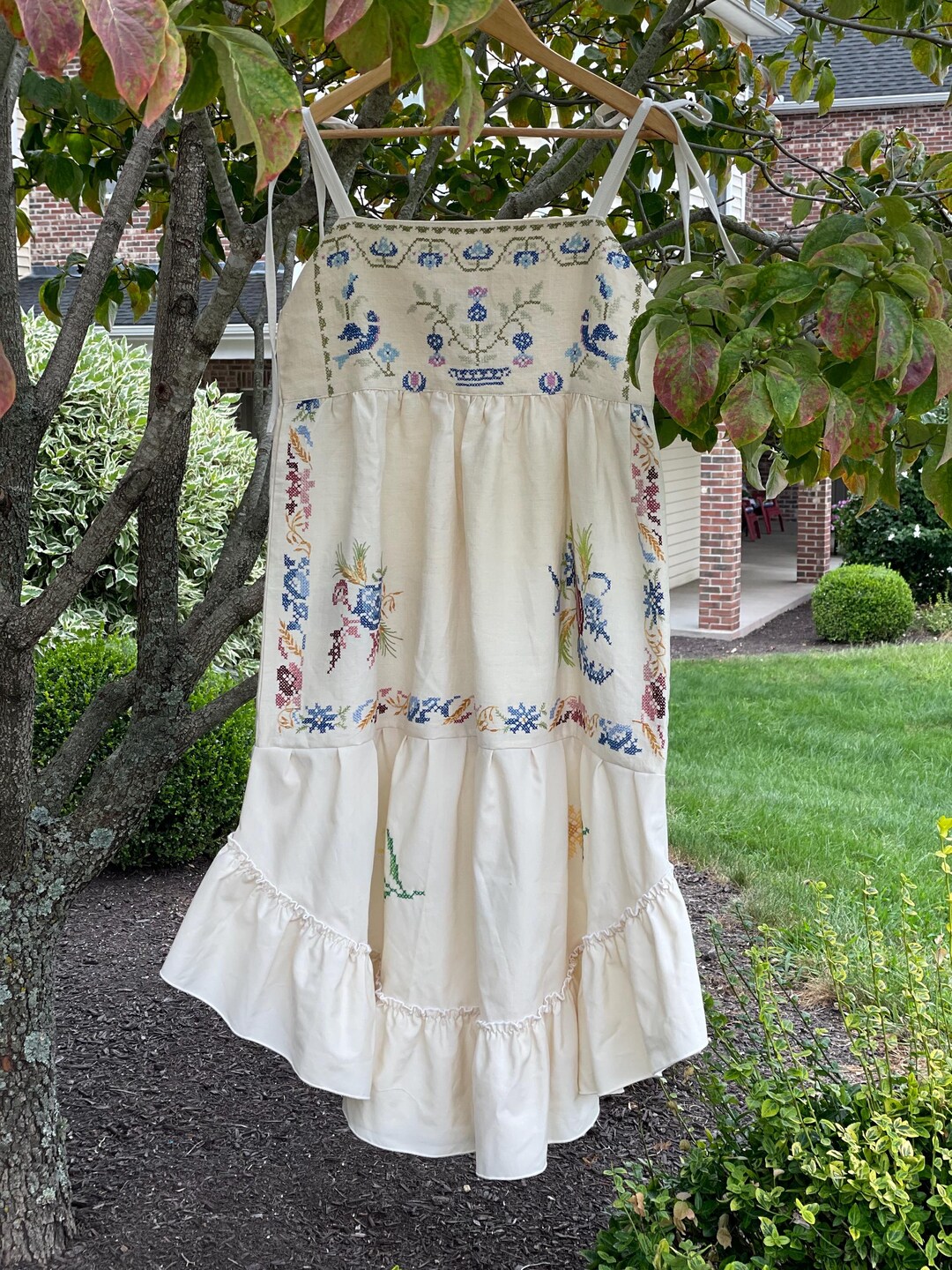 Upcycled Tablecloth Dress / Repurposed Dress / One off Dress / Size XS ...