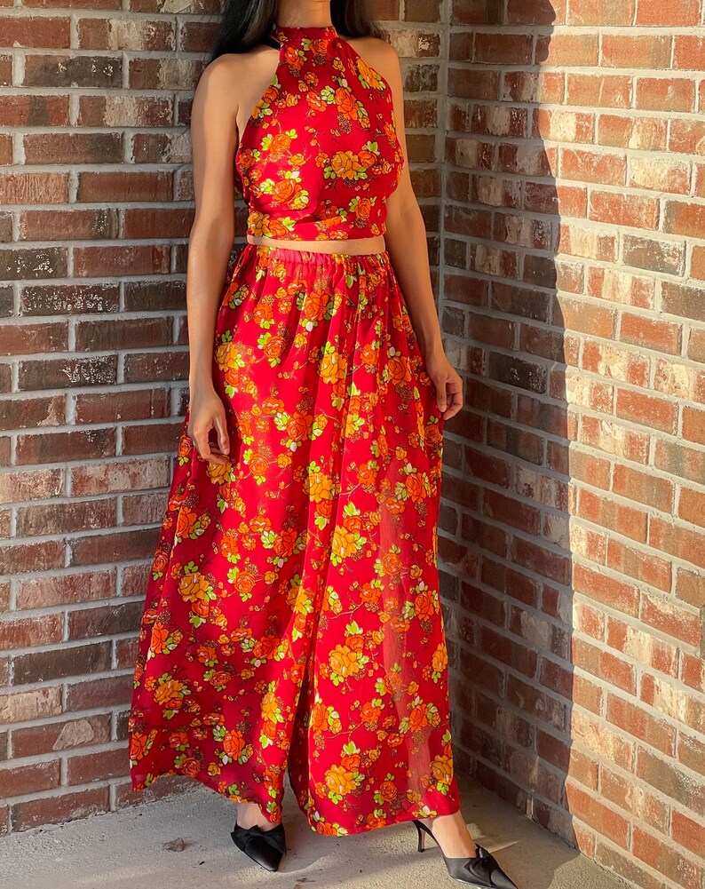 Retro Two Piece Set / Vintage Floral Two Piece / Matching Two Piece ...
